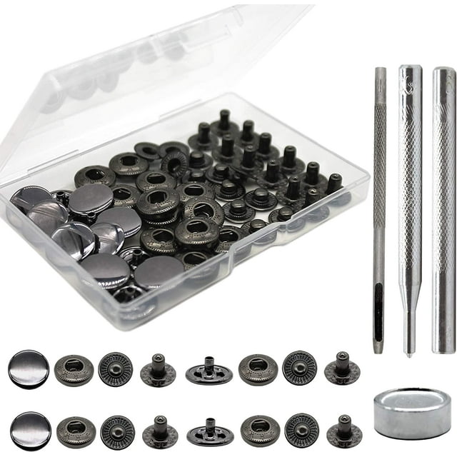 12 Sets Heavy Duty Leather Snap Fasteners Kit, 15mm Metal Snap Buttons ...