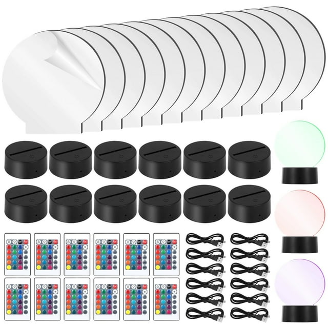 12-Pack LED Night Light Base with Acrylic Sheet, 16 Colors Remote ...