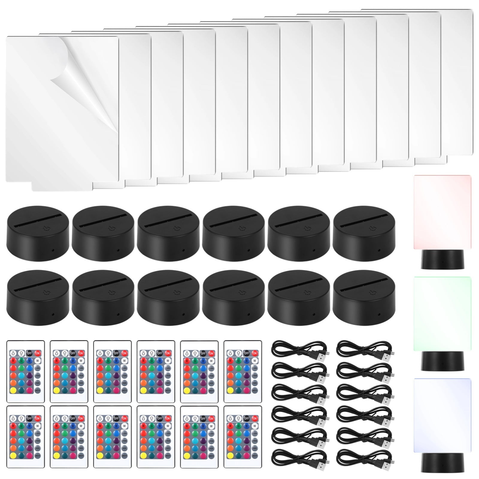 12 Sets LED Lamp Base with Acrylic, Clear Square Acrylic Sheet and LED ...