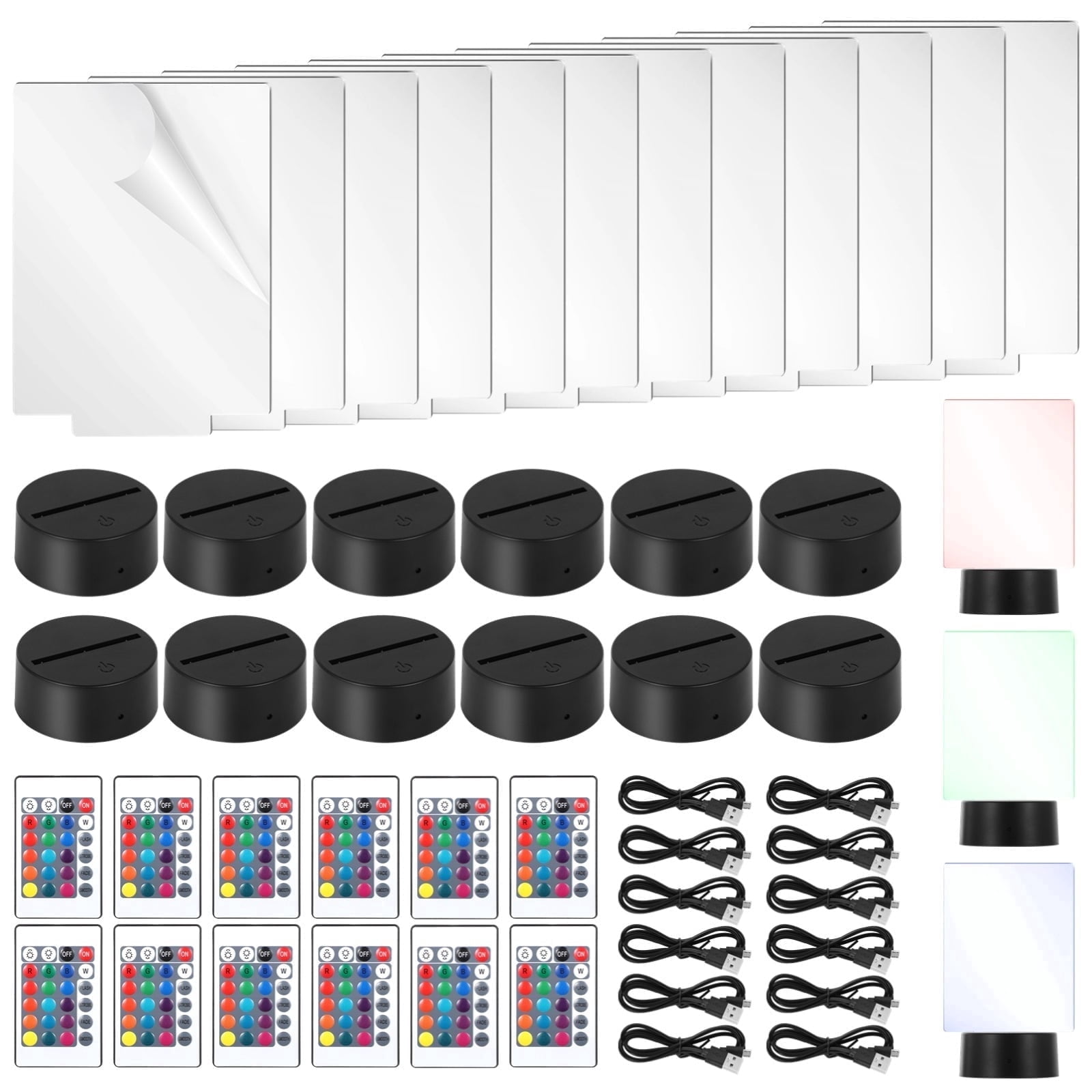 12 Sets LED Lamp Base with Acrylic Sheet, 16 Colors 4 Modes Remote ...