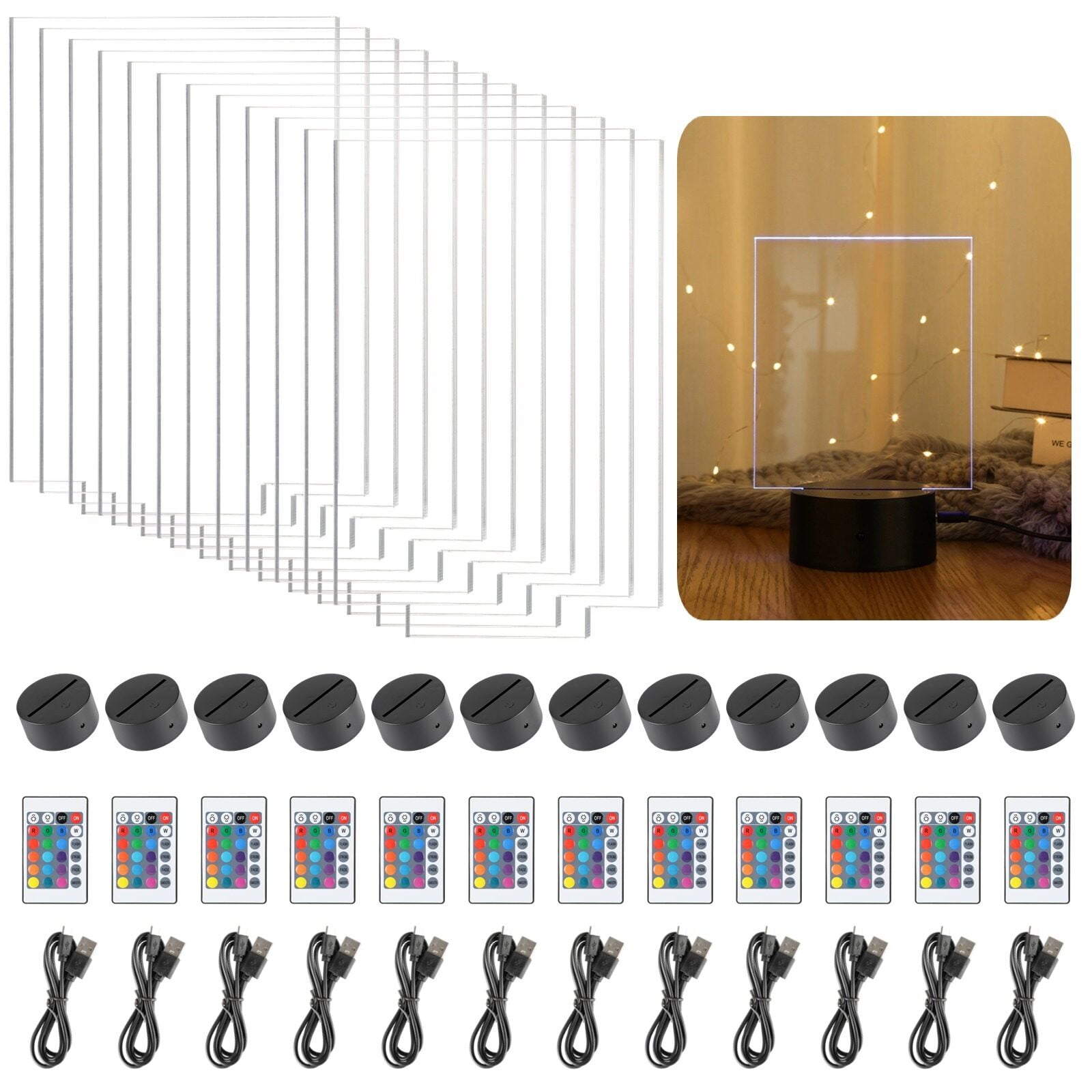 12 Sets LED Lights with Acrylic Sheets, Night LED Lights Lamps ...