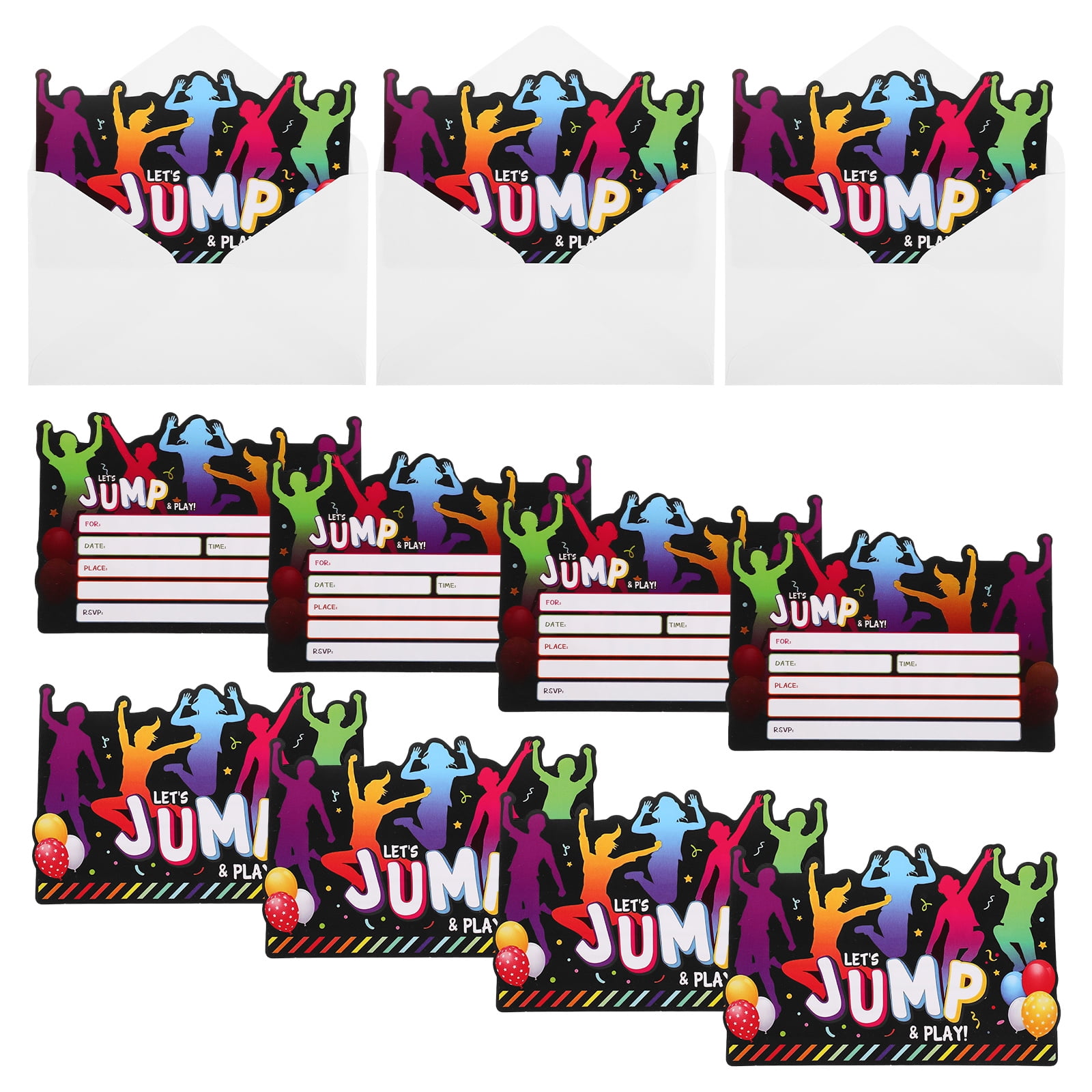 12 Sets Lets Jump And Play Birthday Invitation Trampoline Birthday Jumping Party Double Sided ...