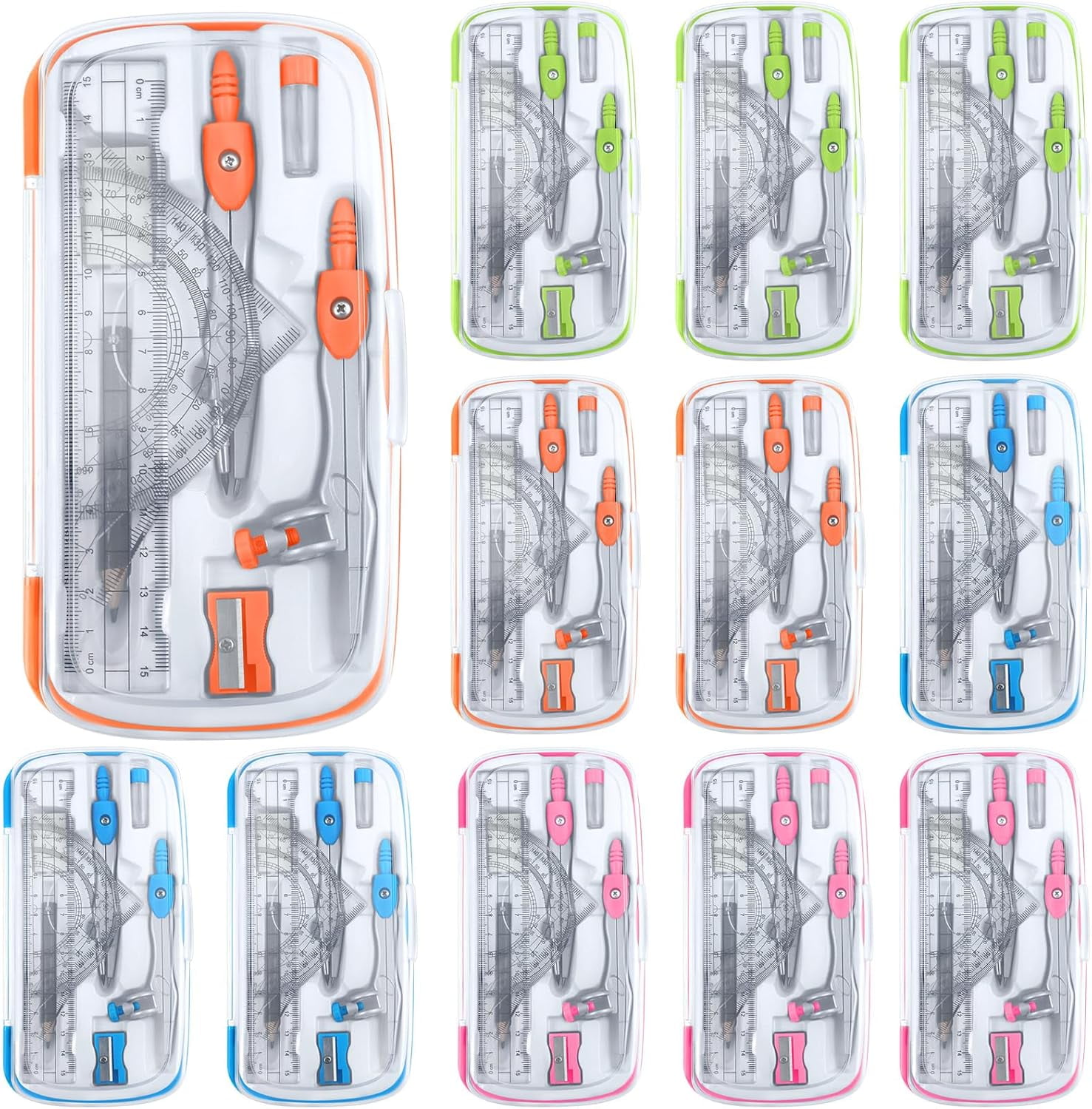12 Sets Math Geometry Set for Student 10 Pcs Compass Geometry Tools ...