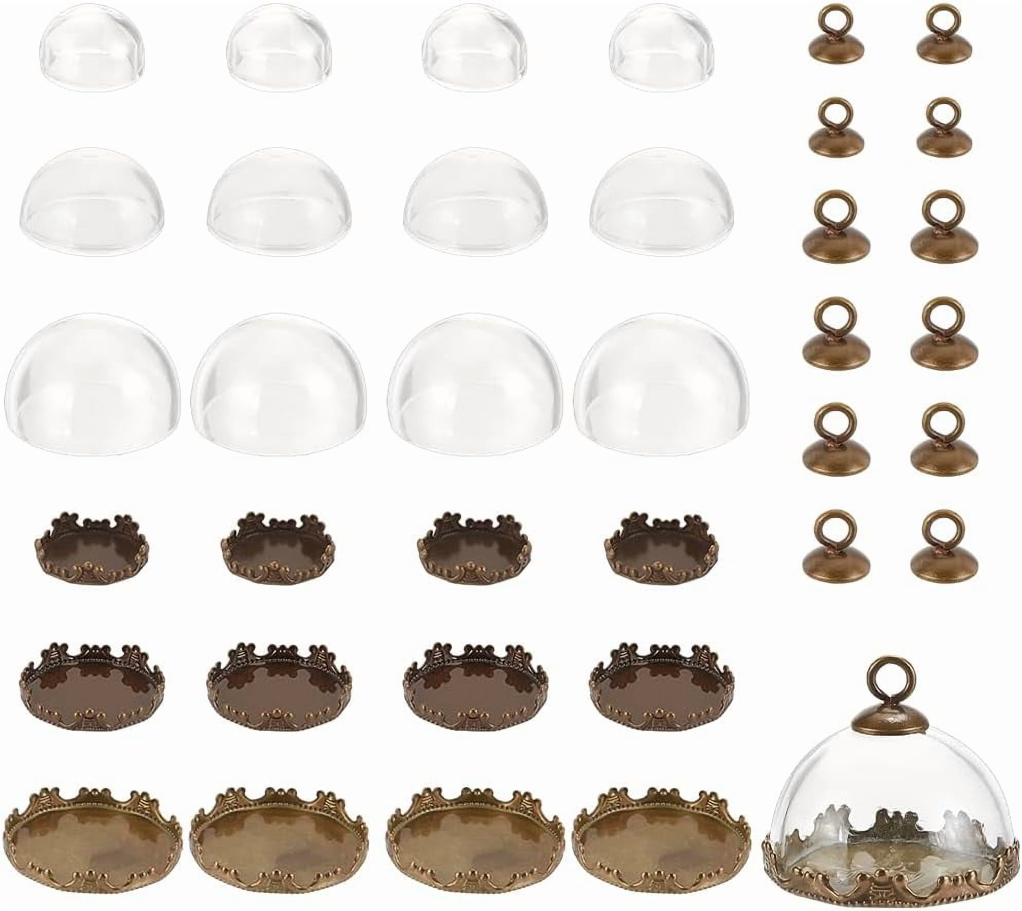 12 Sets Mini Cloche Bell Jar Round Glass Display Dome Cloche Pendant ...