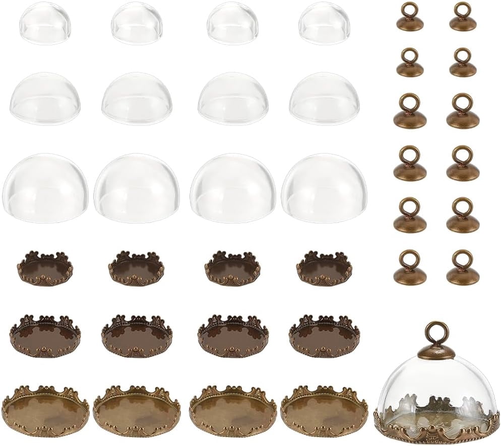 12 Sets Mini Cloche Bell Jar Round Glass Display Dome Cloche Pendant ...