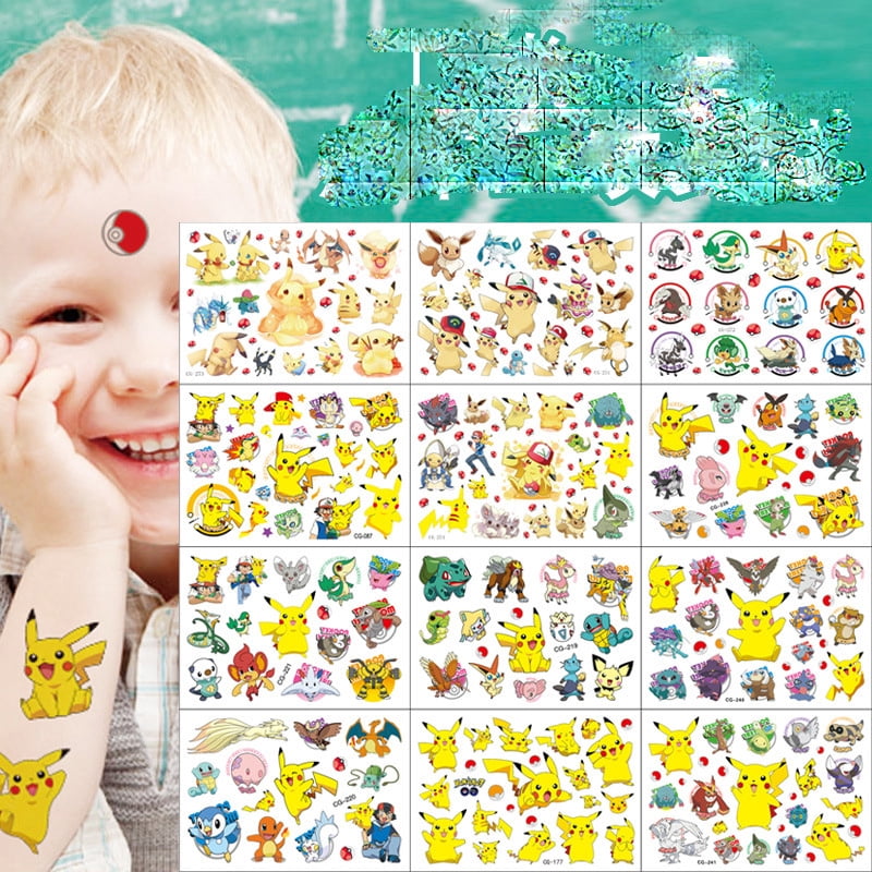 12 Sets Pikachu Temporary Tattoos, Temporary Tattoos for Kids Party ...