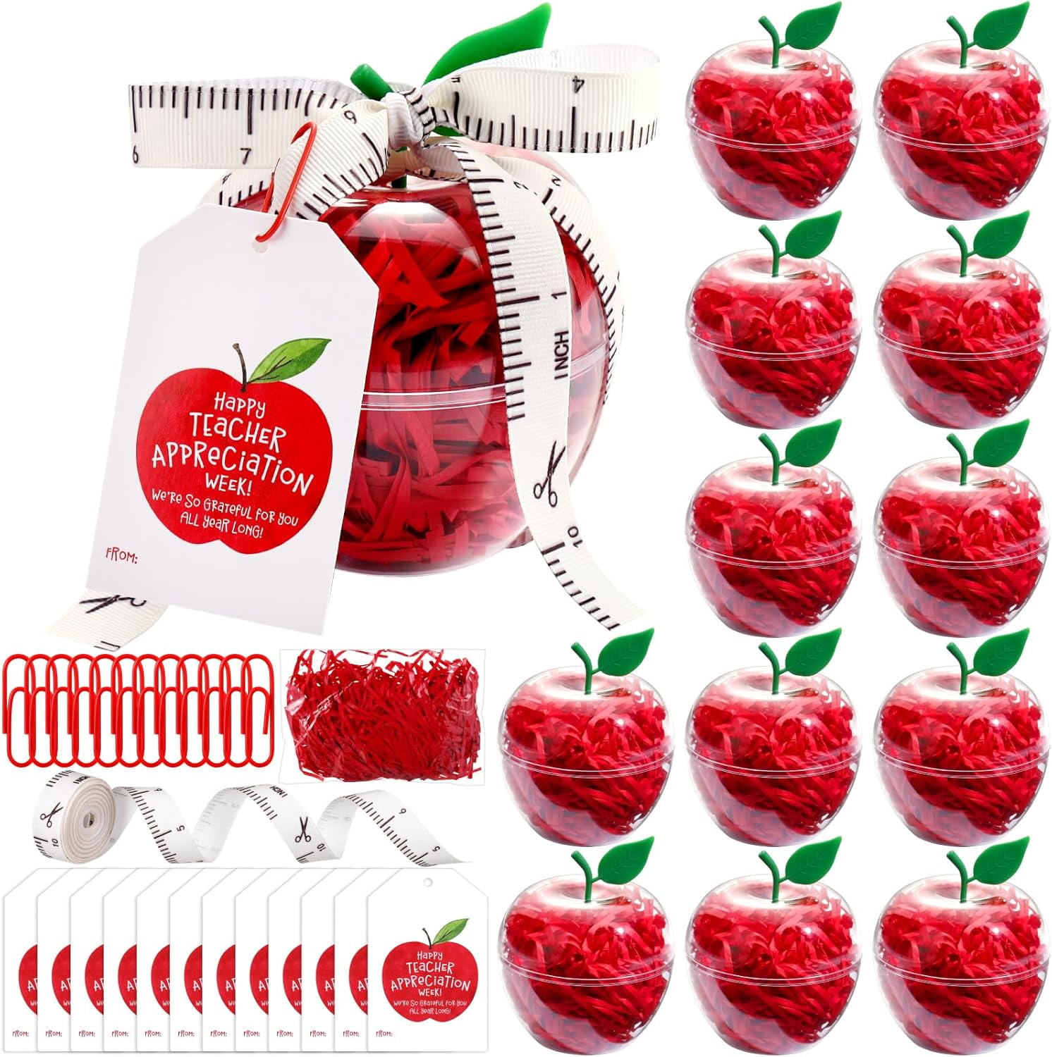 12 Sets Plastic Apple Container for Teacher, Large Apple Shaped Candy ...