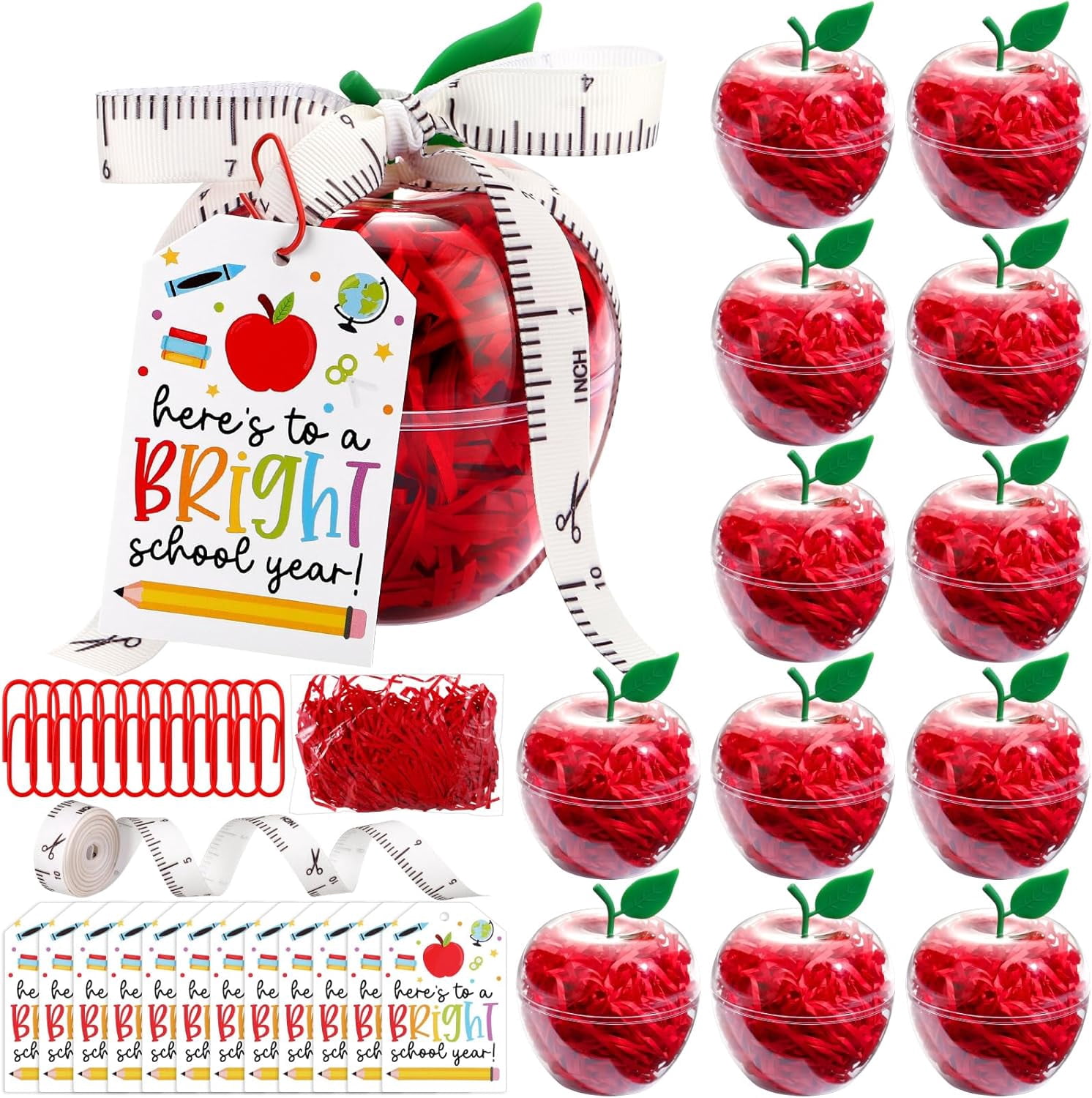 12 Sets Plastic Apple Container for Teacher, Large Apple Shaped Candy ...