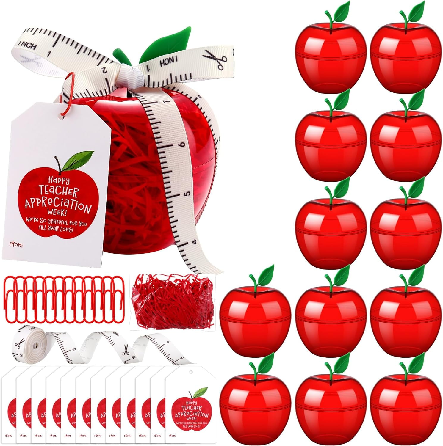12 Sets Plastic Apple Container for Teacher, Large Apple Shaped Candy ...