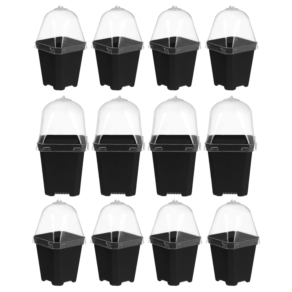 12 Sets Plastic Flower Planter Humidity Dome Square Plant Nursery Pots ...