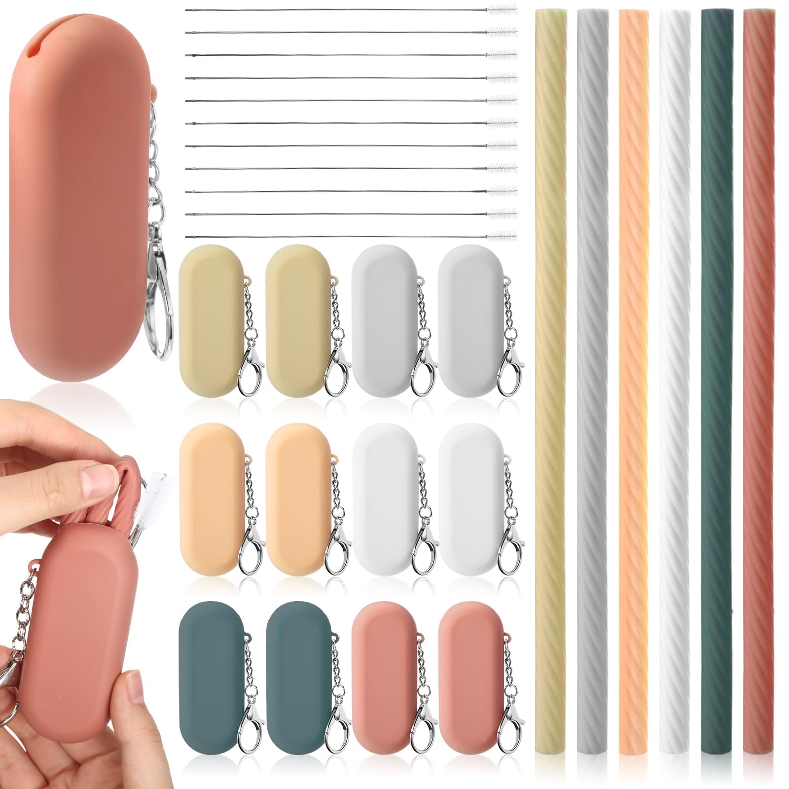 12 Sets Silicone Straws with Case Reusable Foldable Travel Straw ...