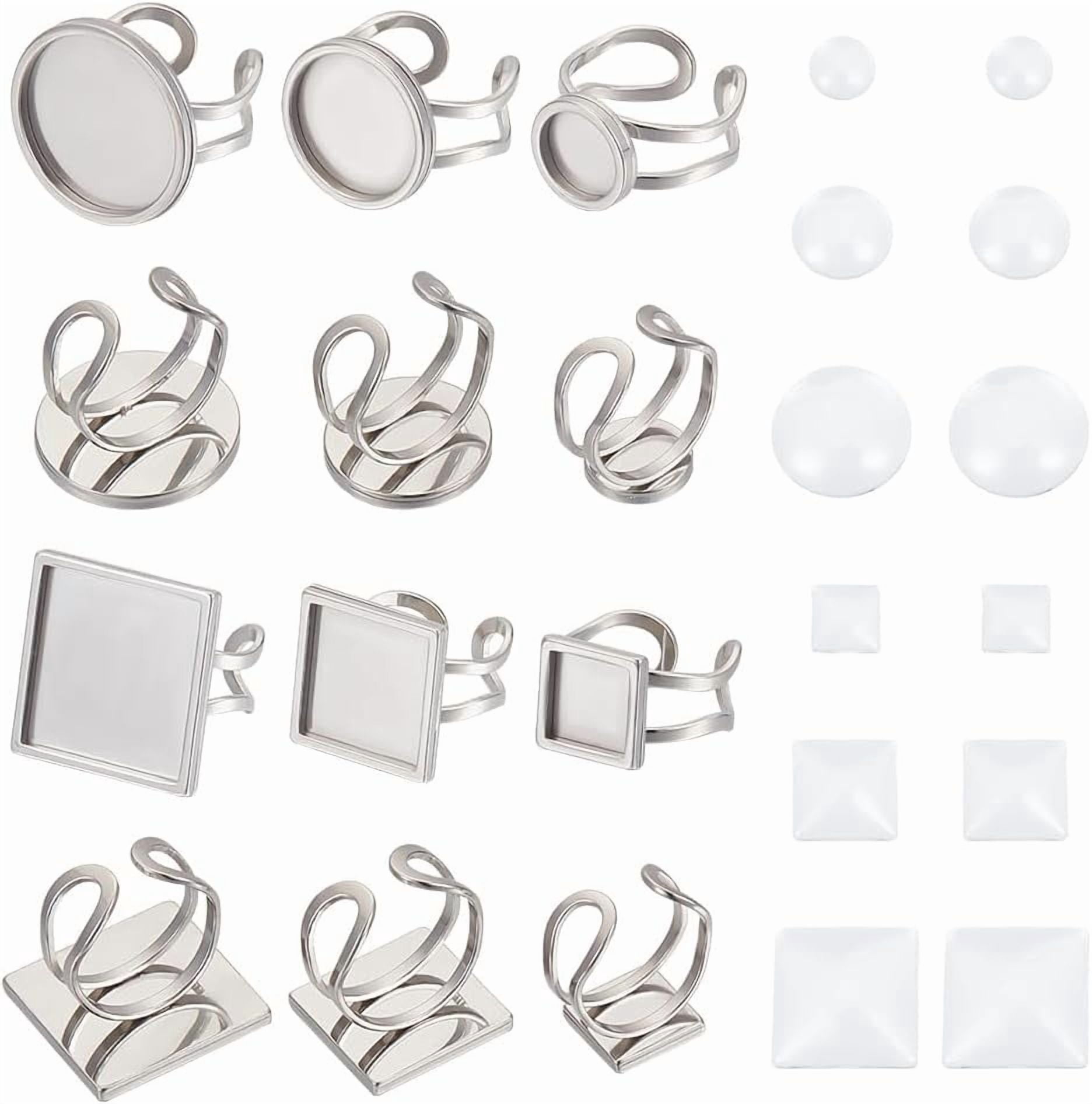 12 Sets Square Round Open Cuff Ring Bezel Tray 17.5~18mm Stainless ...