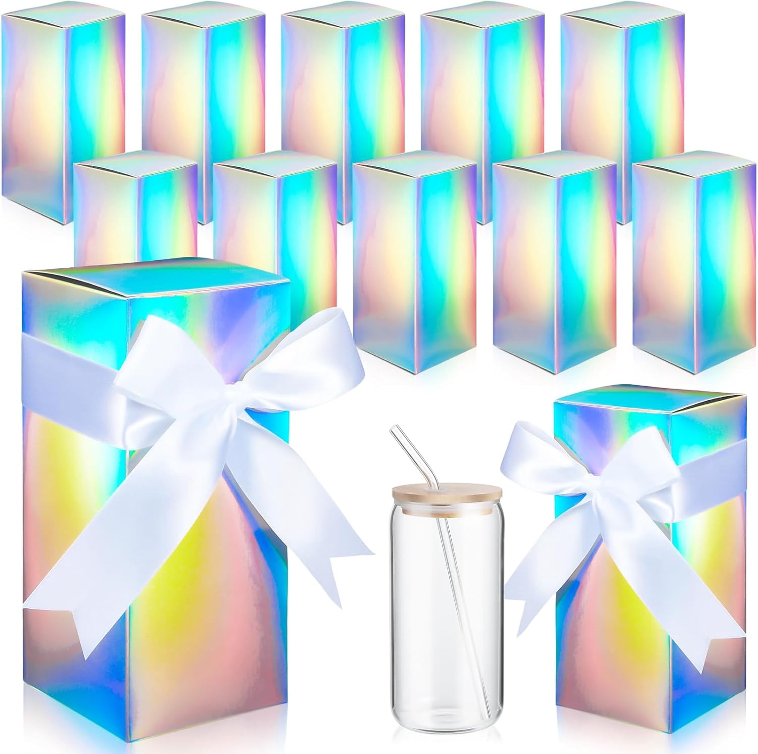 12 Sets Sublimation Glass Gift Boxes with Ribbon, Wedding Glass Cup ...