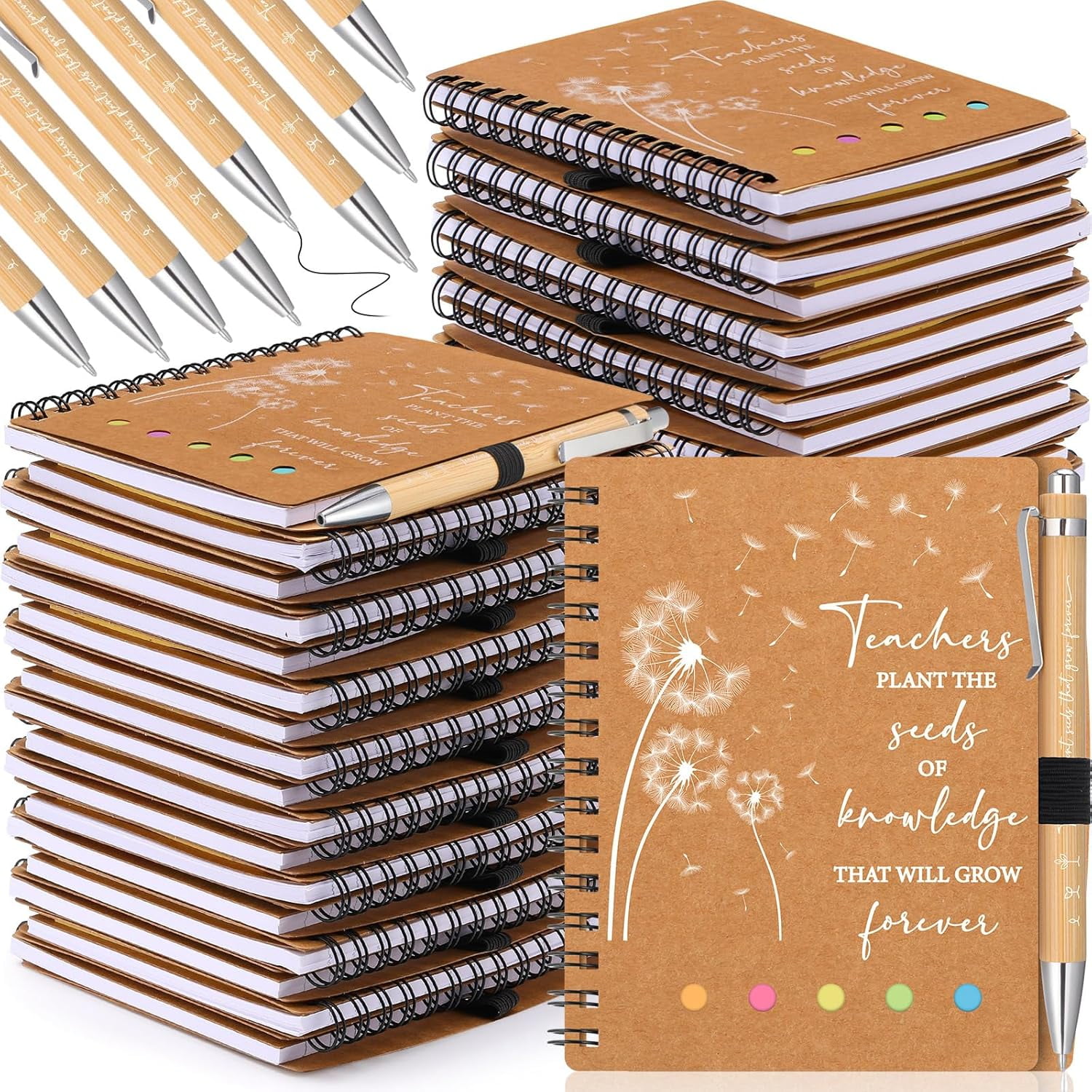 12 Sets Teacher Appreciation Gift Bulk Motivational Spiral Notebook with Bamboo Pens Sticky ...