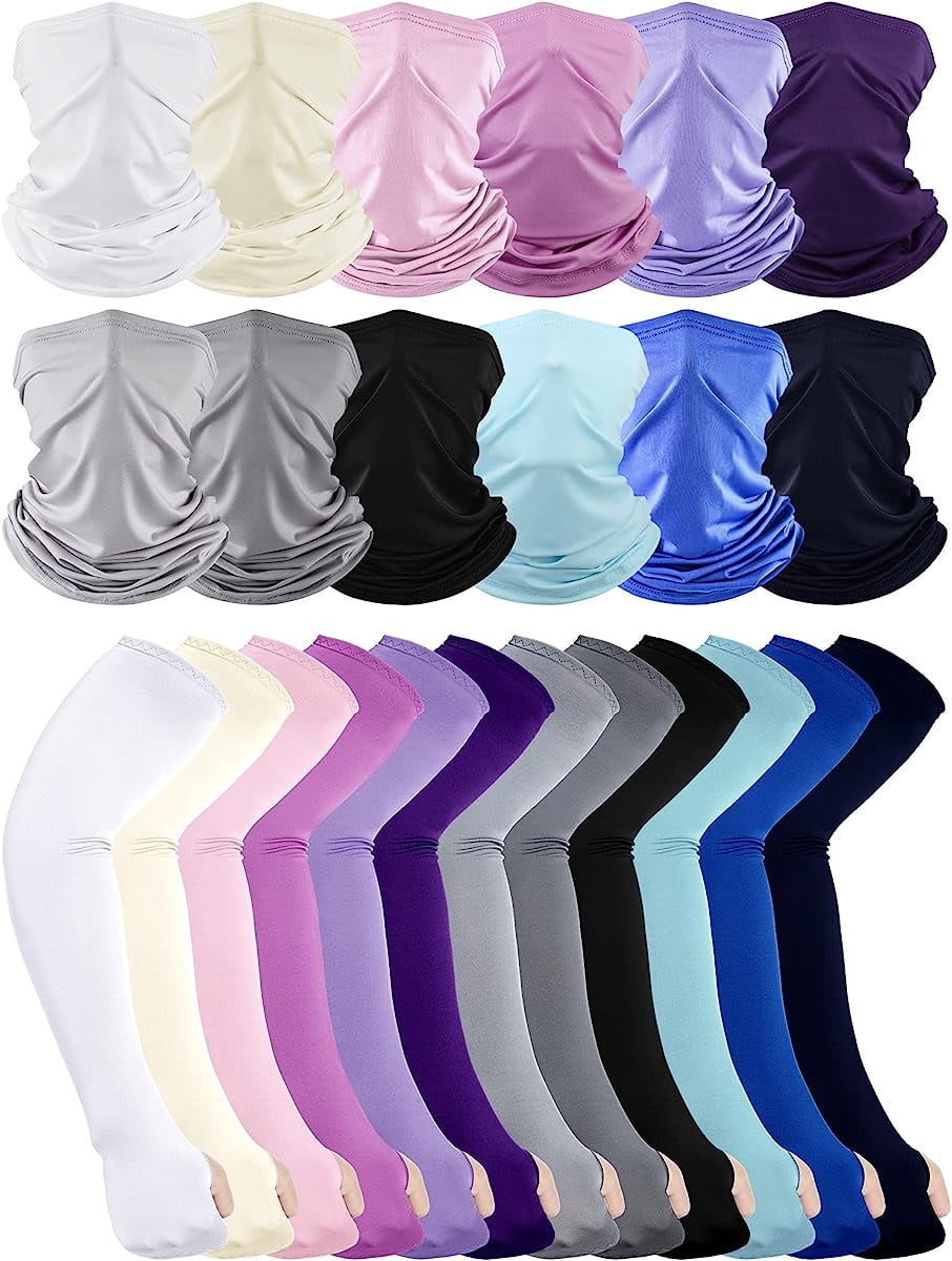 12 Sets UV Protection Face Covering Neck Gaiter Scarf and Ice Silk ...