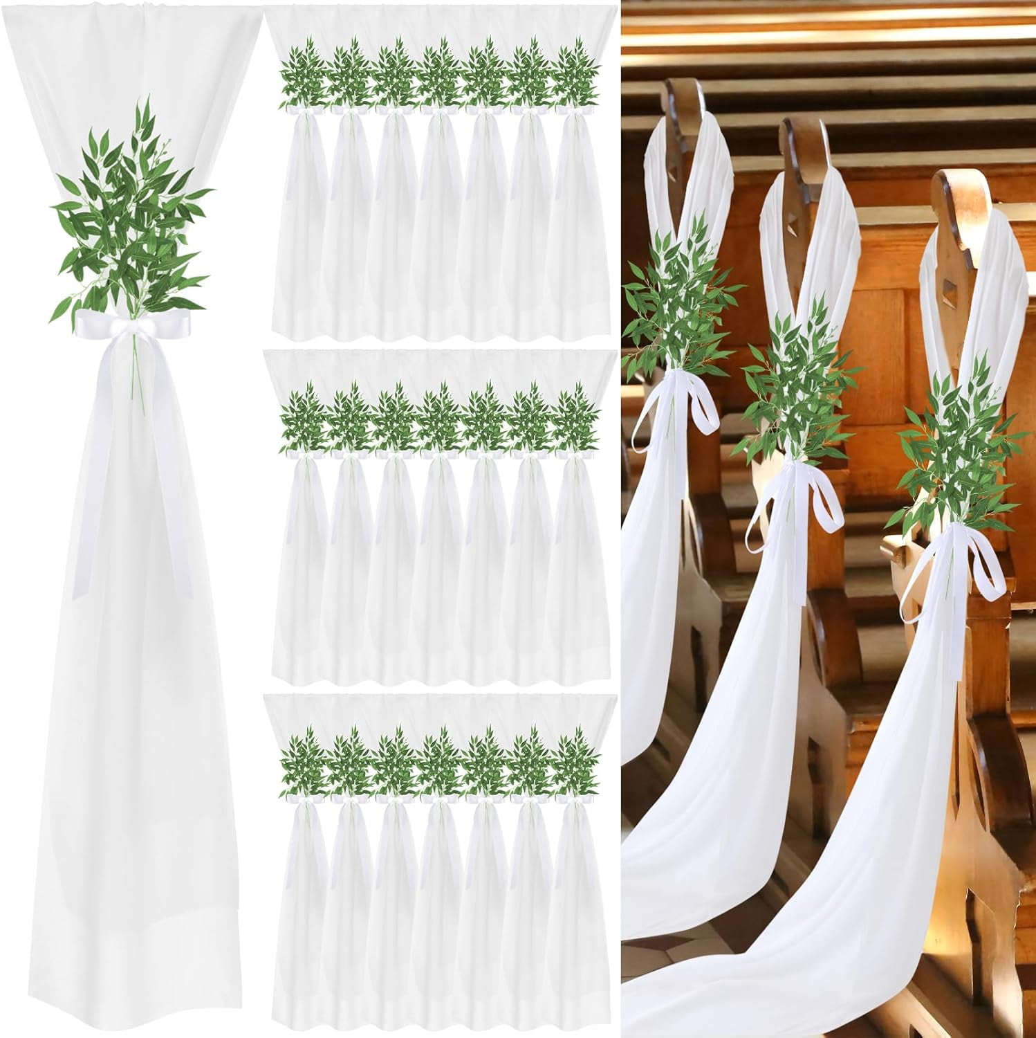 12 Sets Wedding Aisle Chair Decorations White Chair Sashes Aisle Pew ...