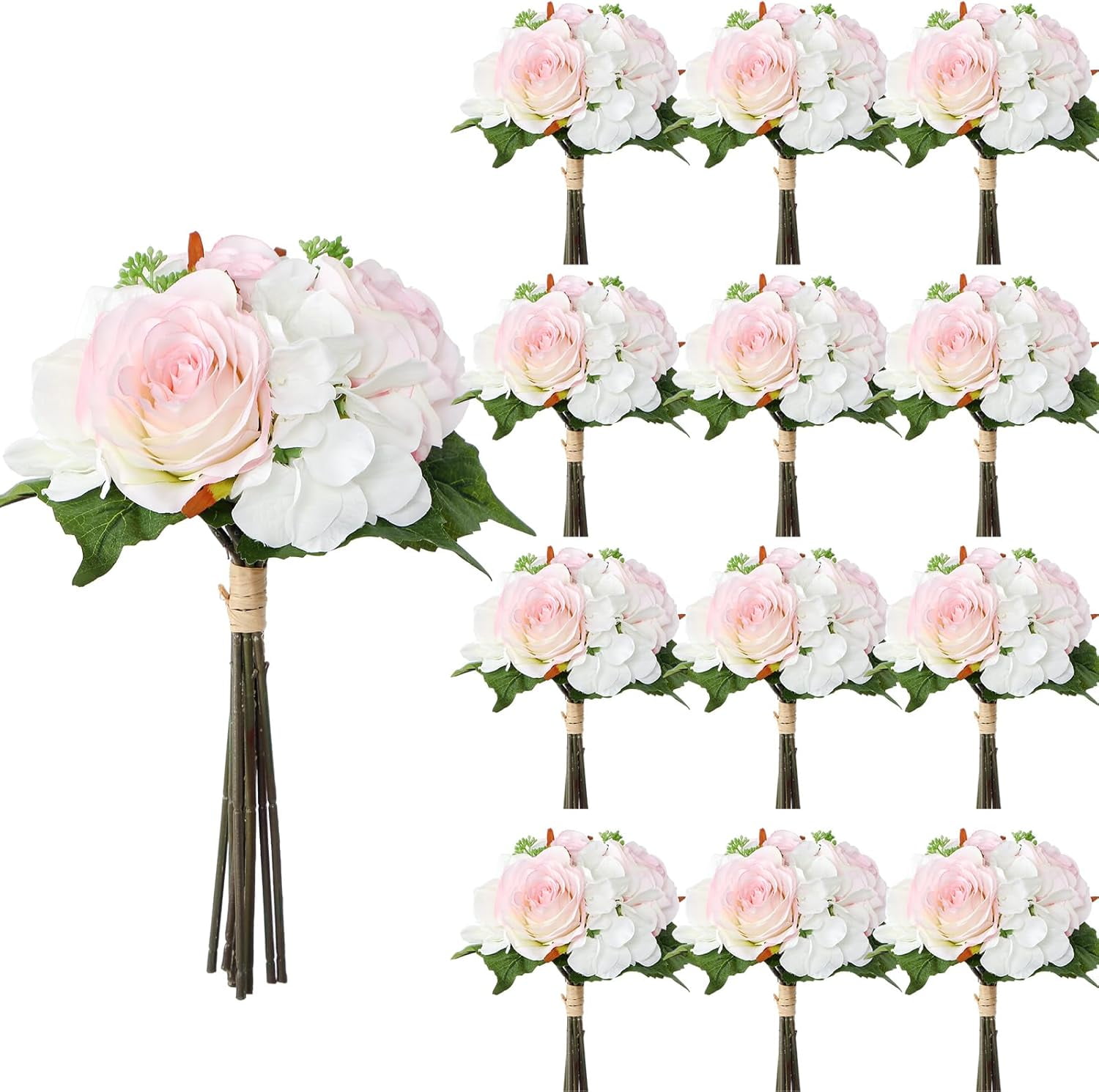 12 Sets Wedding Bouquets for Bride Bridesmaid Artificial Rose Flowers ...