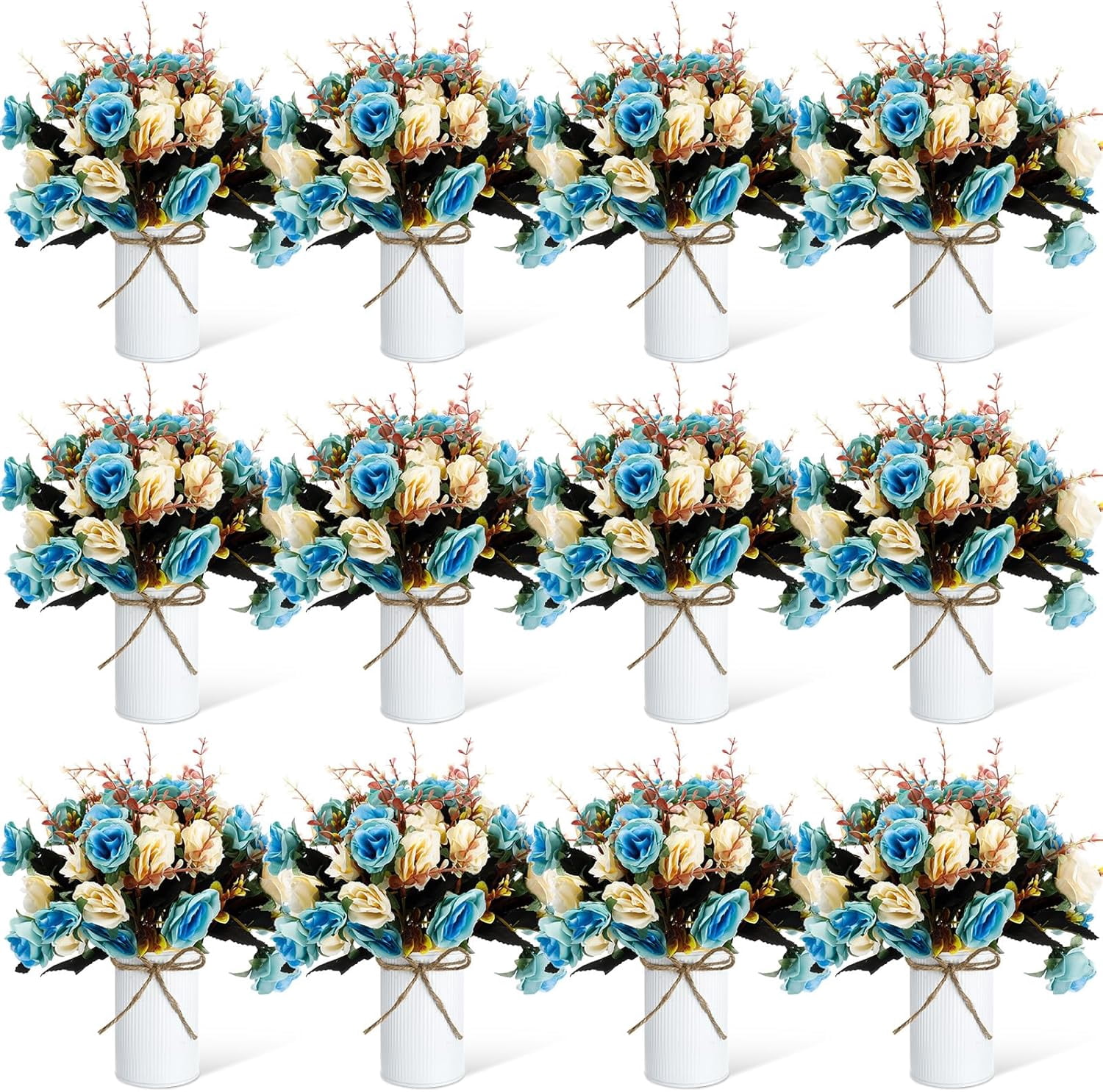 12 Sets Wedding Centerpiece for Table Artificial Rose with Vase Fake ...