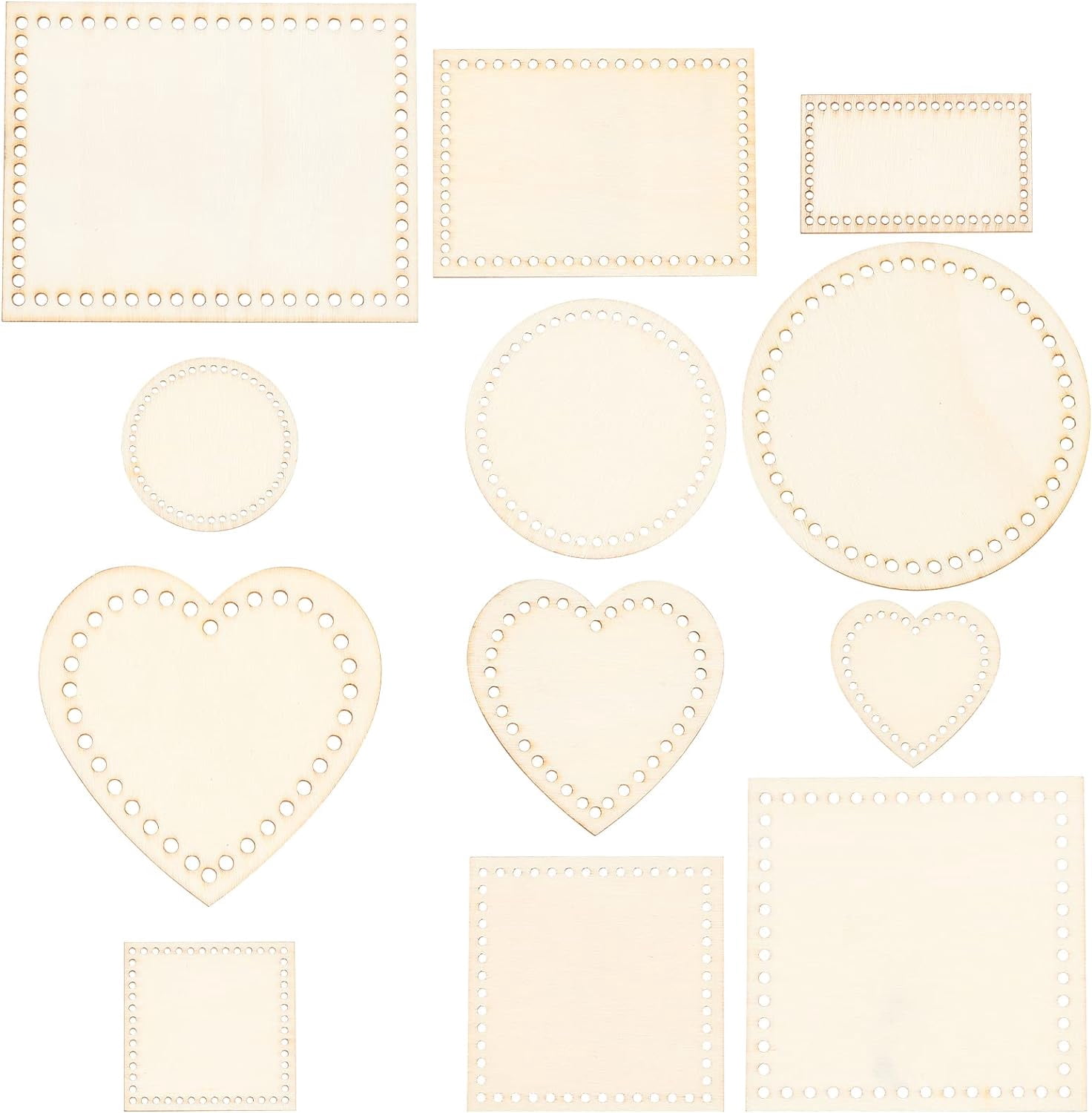 12 Sets Wooden Basket Bottoms Crochet Basket Base Round Heart Square ...