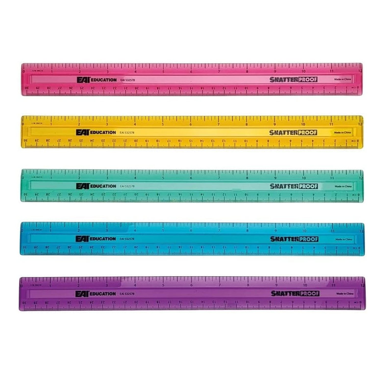 12" ShatterProof Ruler 1/8" Scale: Assorted Colors - Set of 100 ...