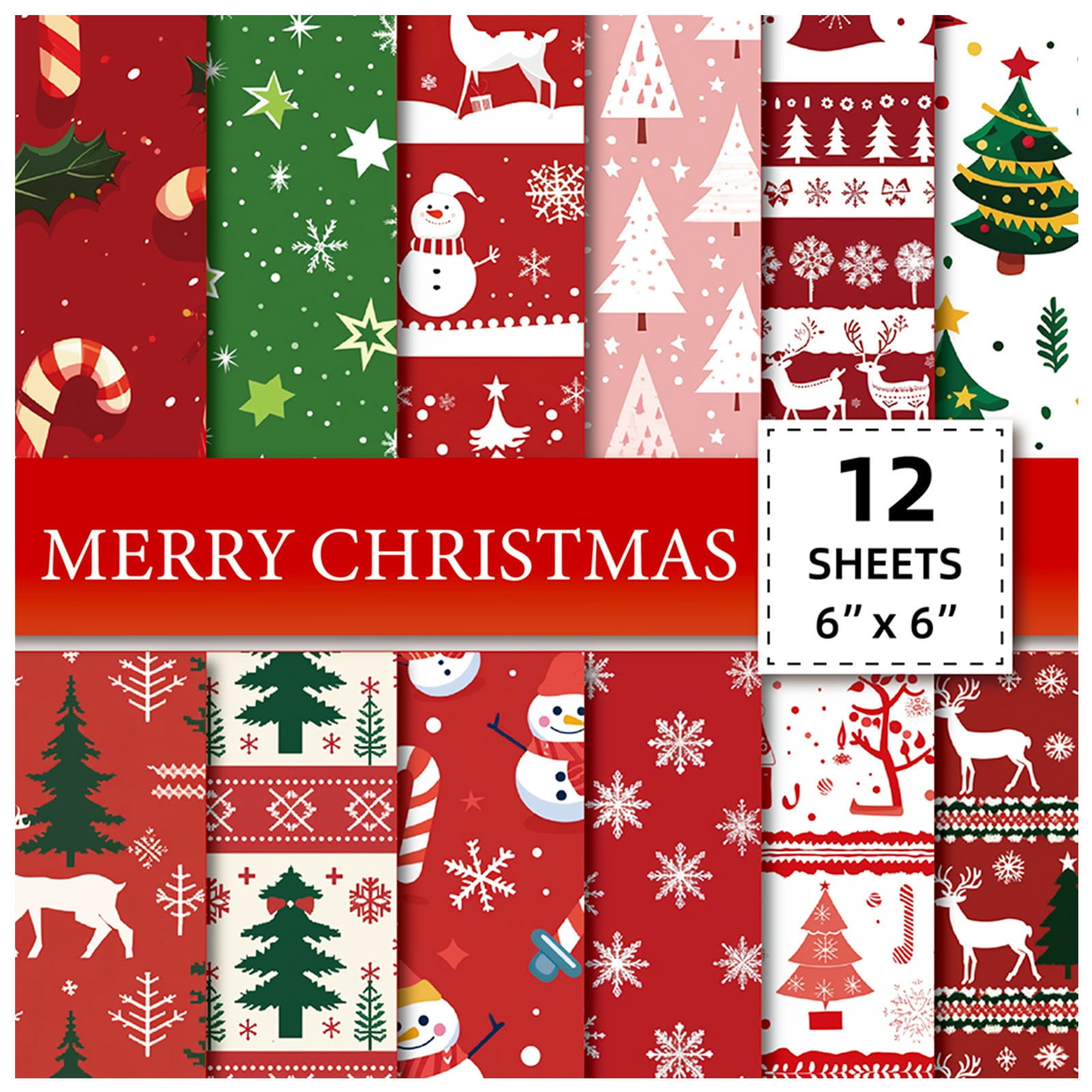 12 Sheet 6x6 Inch Christmas Scrapbook Paper Set, Double Sided Holiday ...