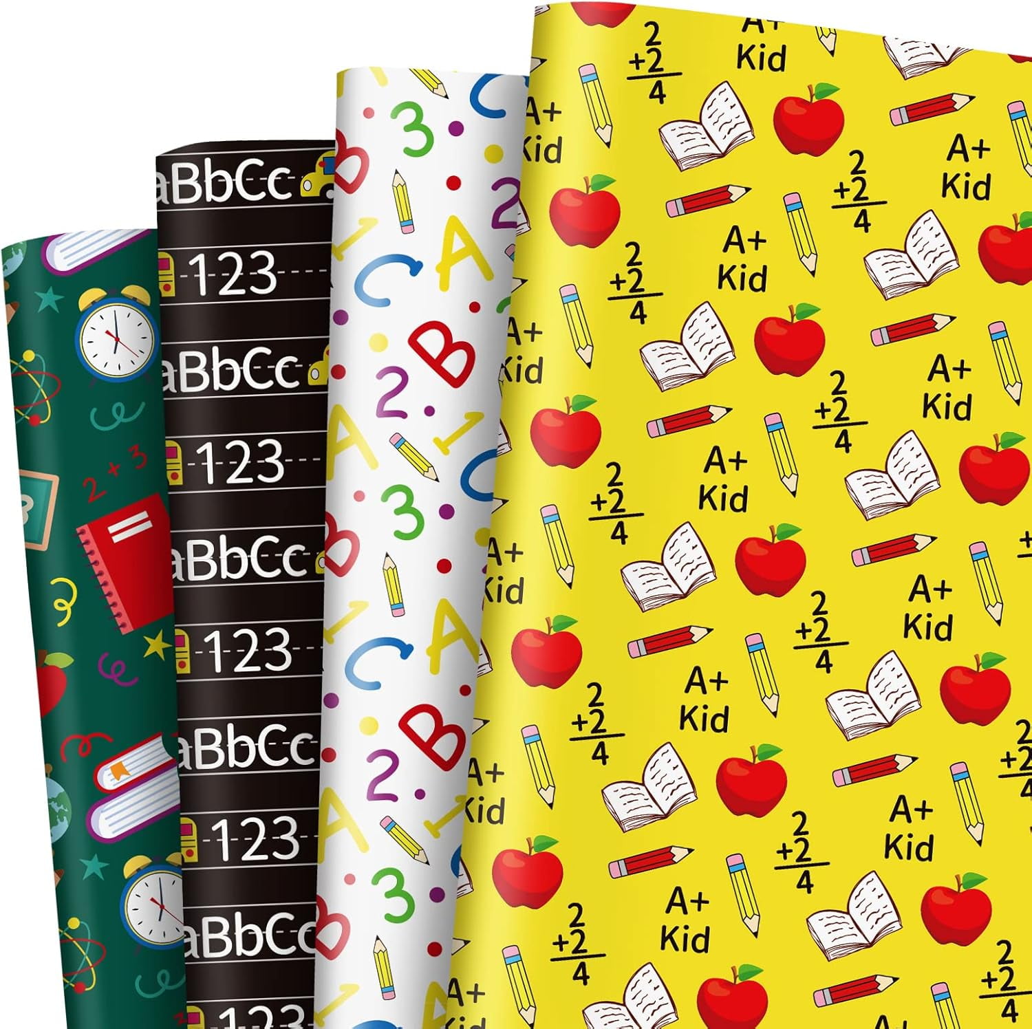 12 Sheet Back to School Wrapping Paper Bulk Pencil Apples ABC Book ...