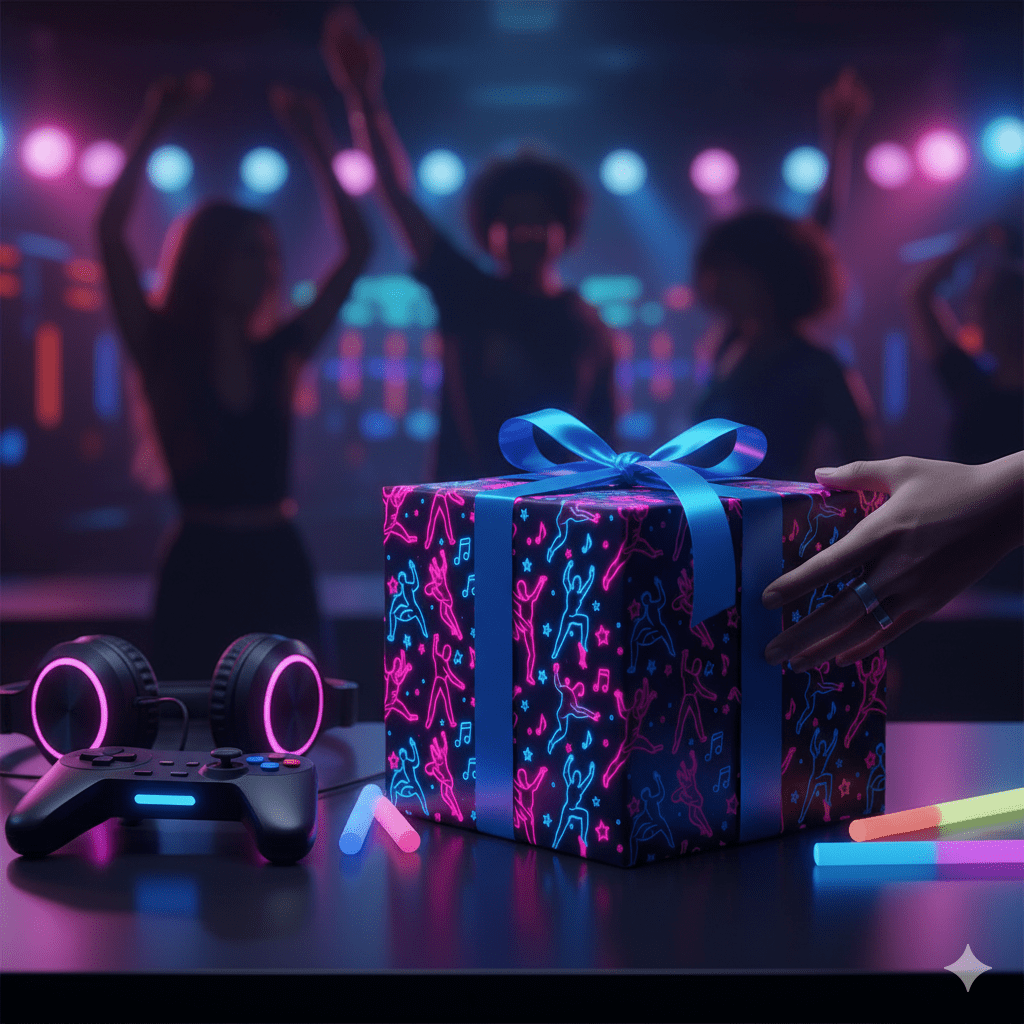 12 Sheets Neon Dance Party Wrapping Paper, Retro Arcade Game Theme Gift ...