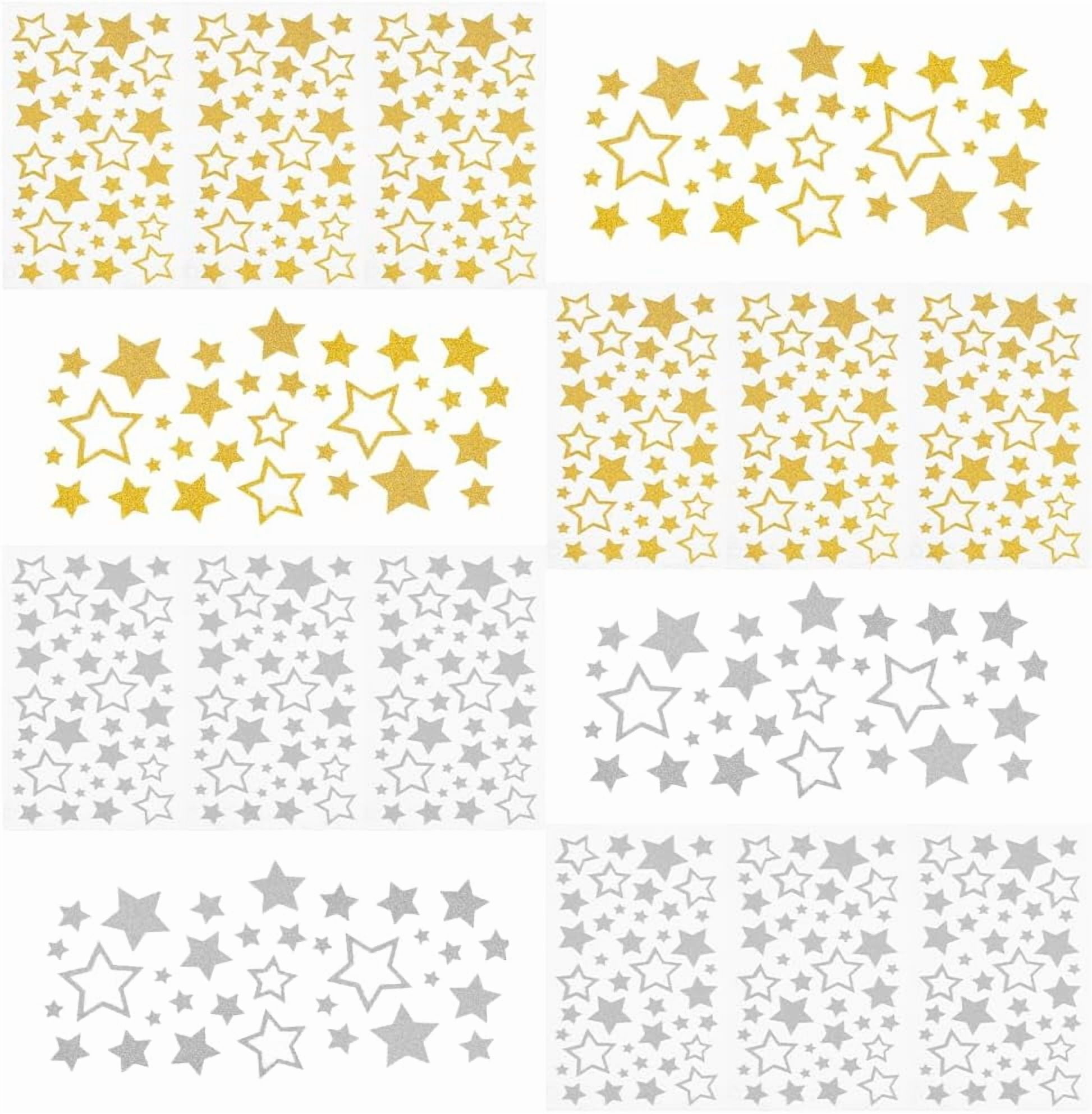 12 Sheet Glitter Gold Silver Star Stickers Self Adhesive Assorted Star ...
