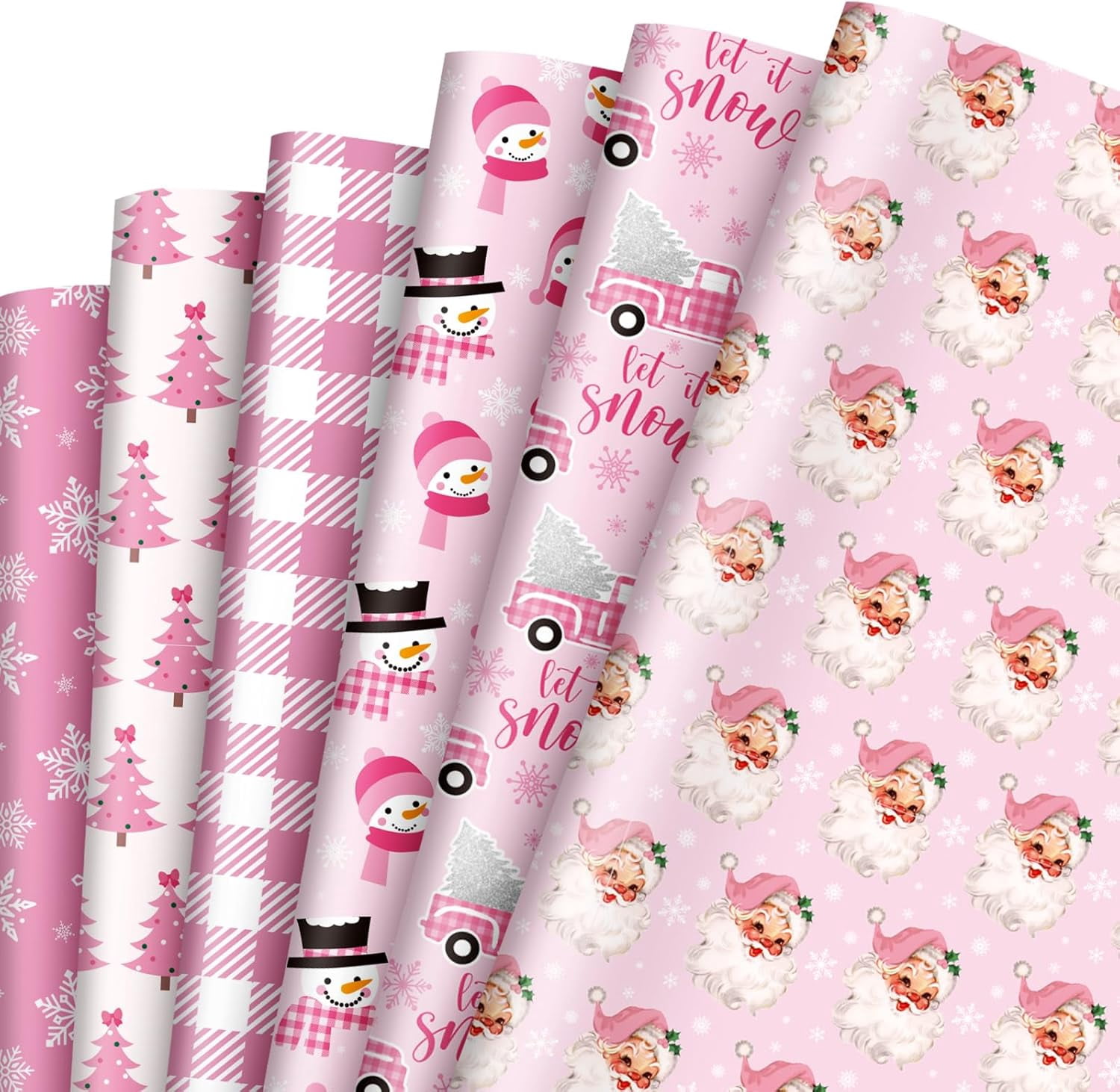 12 Sheet Pink Christmas Wrapping Paper Winter Pink Gift Wrap Paper Xmas ...