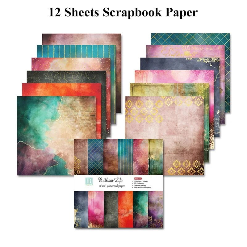 12 Sheet Scrapbook Paper 30x30cm, 12 Inch Scrapbooking Planner Paper ...