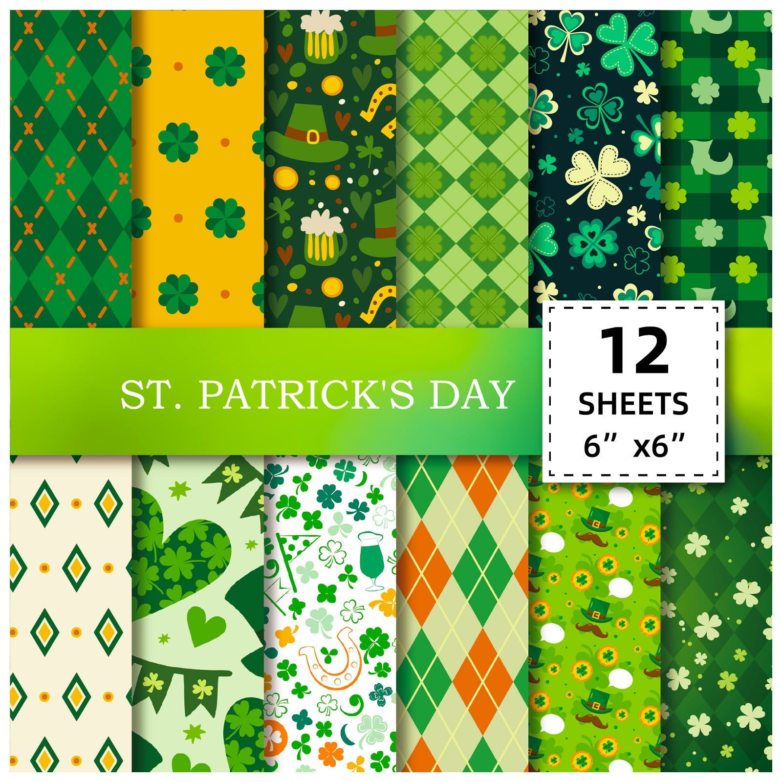 12 Sheet St. Patrick's Day Scrapbook Paper Pads, 6x6in 12 Designs Green ...