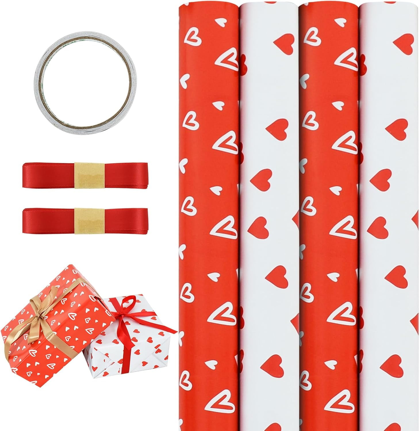 12 Sheet Valentine's Day Wrapping Paper 2 Styles Red&White Heart Gift ...