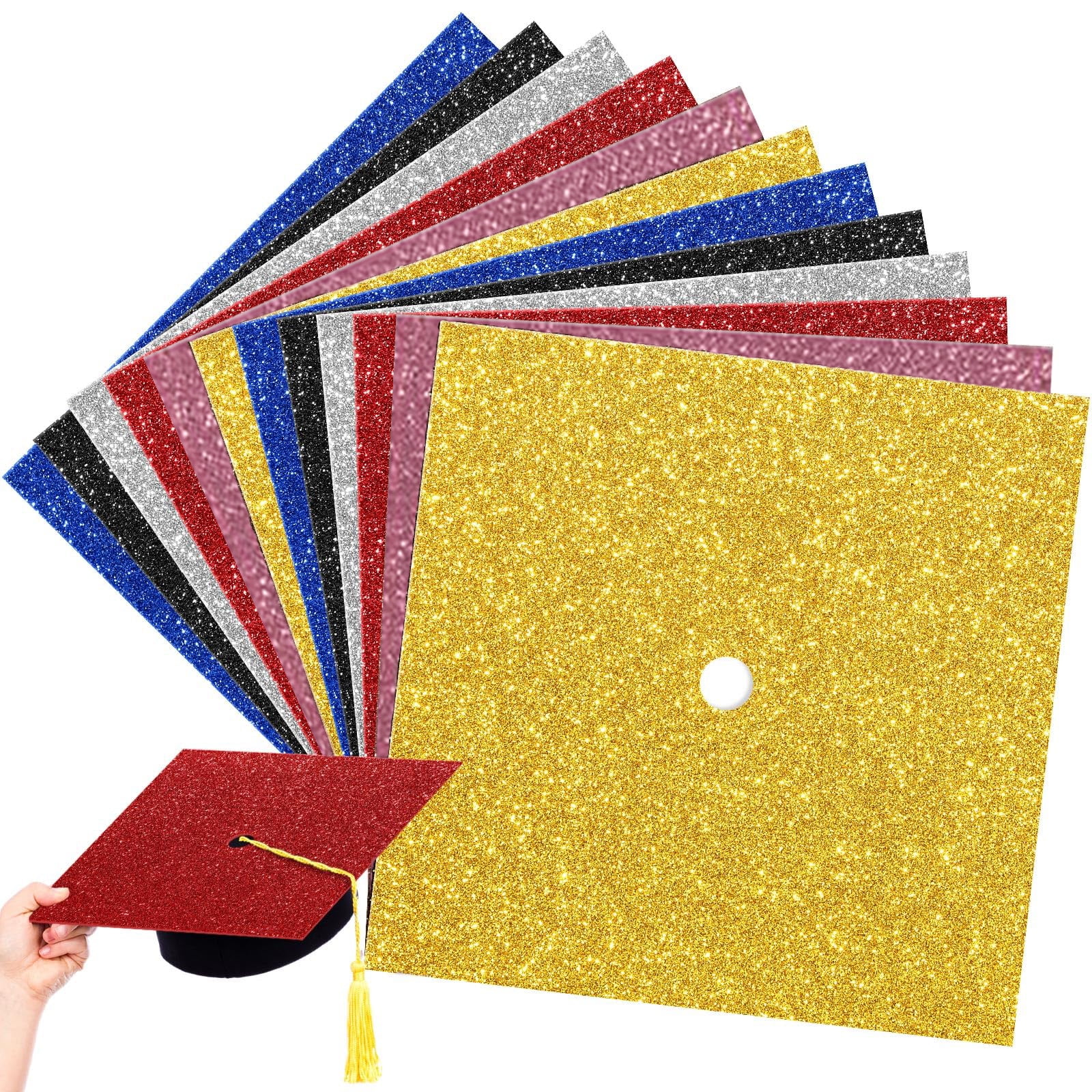 12 Sheets 10 x 10 Inch Glitter Construction Paper for Graduation Cap ...