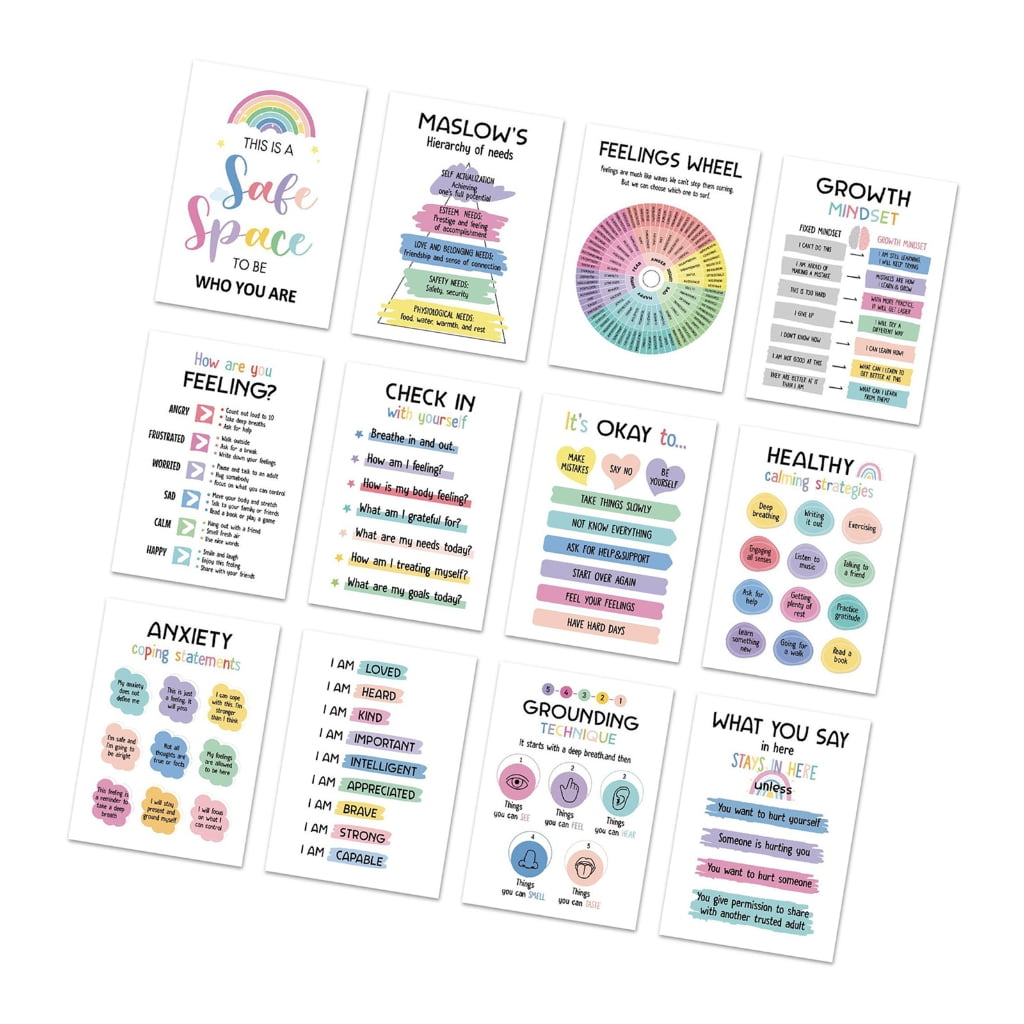 12 Sheets 10x14Inch Calming Corner Posters Feelings Chart for Office ...