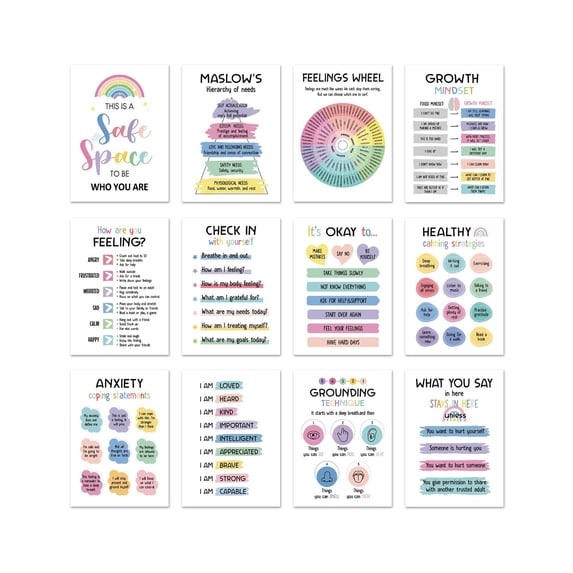 12 Sheets 10x14Inch Calming Corner Posters Feelings Chart for Office ...