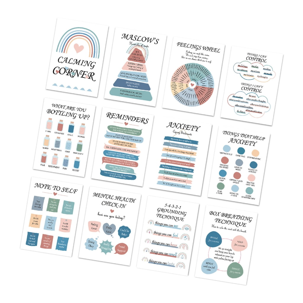 12 Sheets 10x14Inch Calming Corner Posters Feelings Chart for Office ...