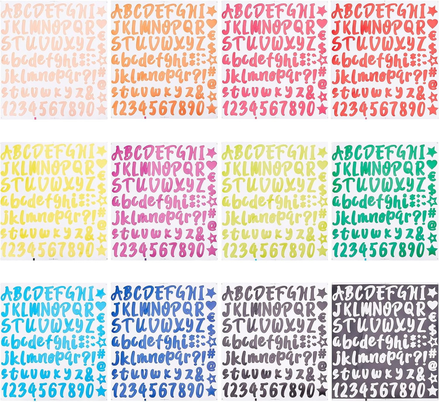 12 Sheets 12 Color Glitter Letter Number Stickers Self Adhesive ...