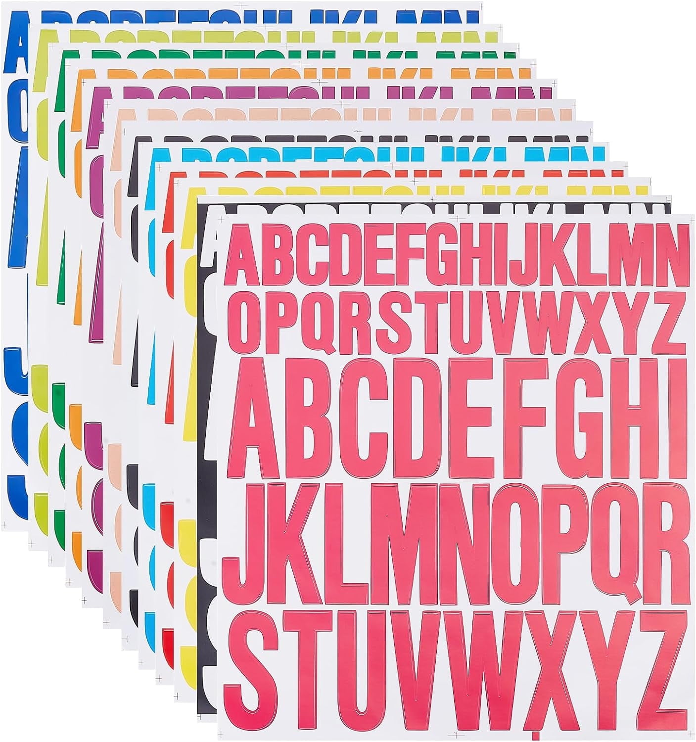 12 Sheets 12 Colors Letter Number Stickers Mixed Color PVC Self ...