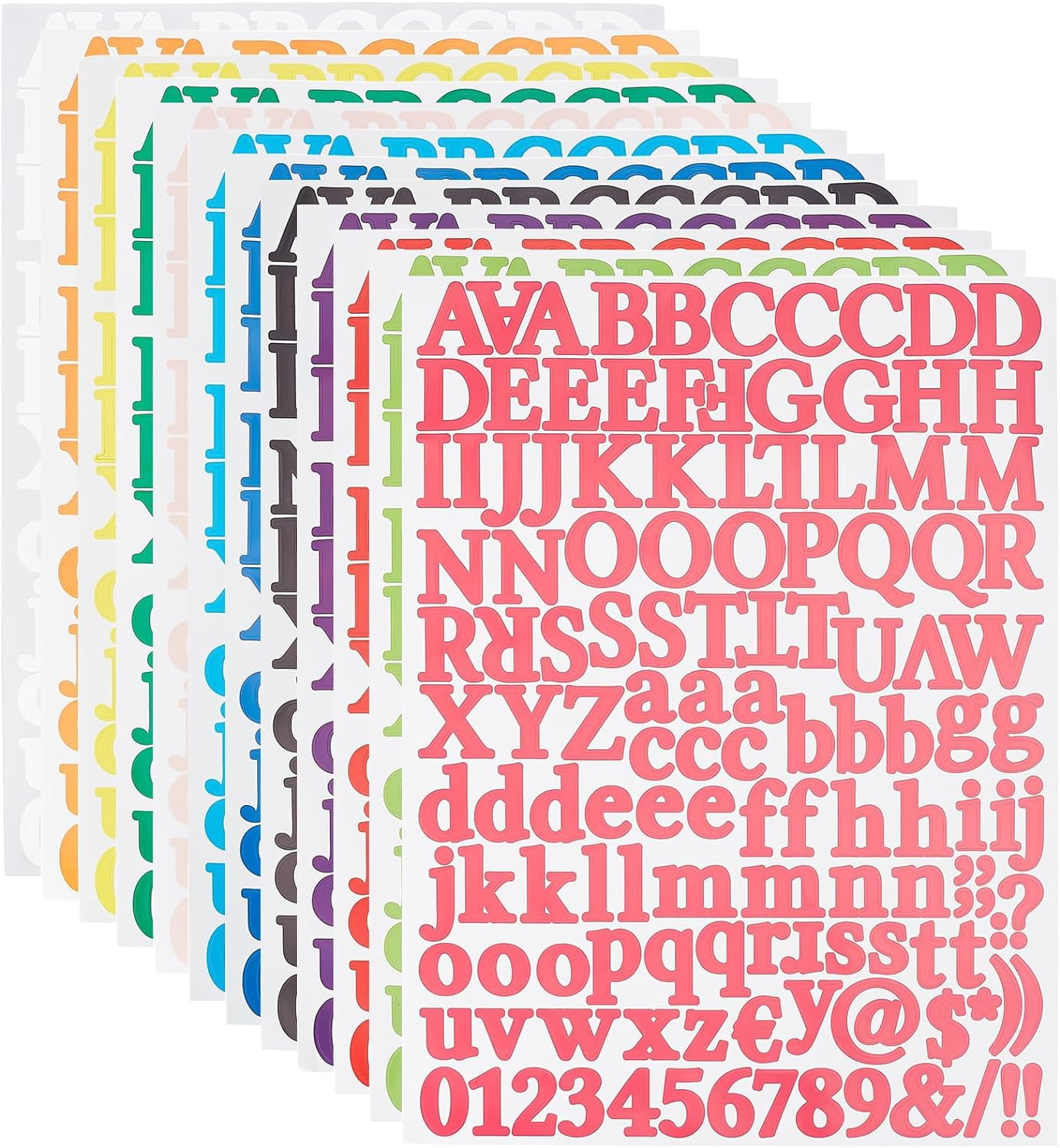 12 Sheets 12 Colors Letter Number Stickers Small Colorful Self Adhesive ...