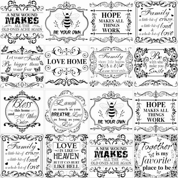 12 Sheets 12 Style Rub on Transfers 5.5x5.5 Inch Black Vintage Word Rub ...