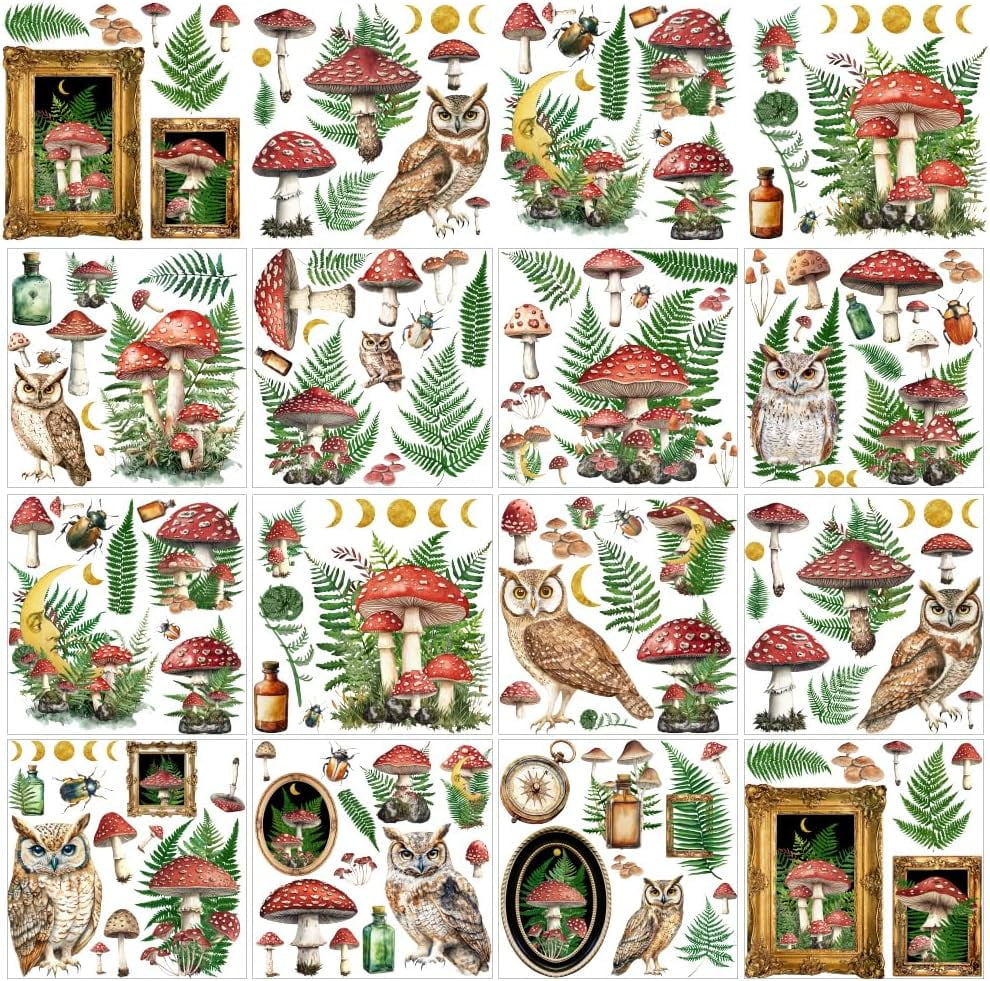12 Sheets 12 Style Rub on Transfers 5.5x5.5 Inch Vintage Mushroom and ...