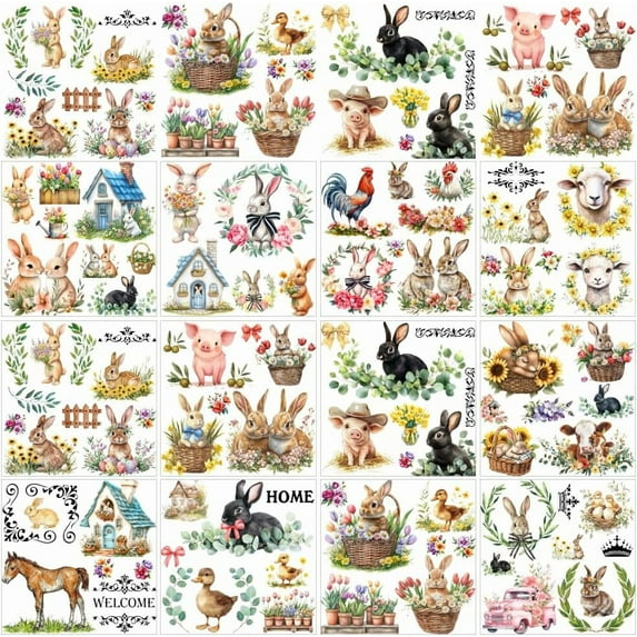 12 Sheets 12 Style Rub on Transfers for Crafts and Furniture Rabbit Rub ...