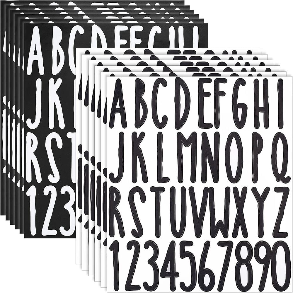 12 Sheets 2 Colors Self Adhesive 26 Capital Letter Stickers and 0-9 ...