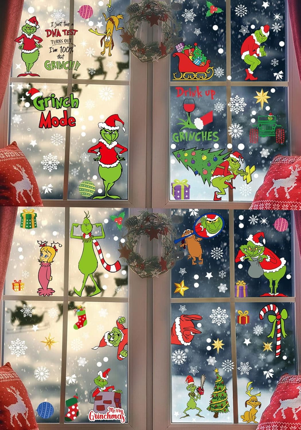 12 Sheets 217 Pcs Big Size Window Clings Christmas Window Clings ...