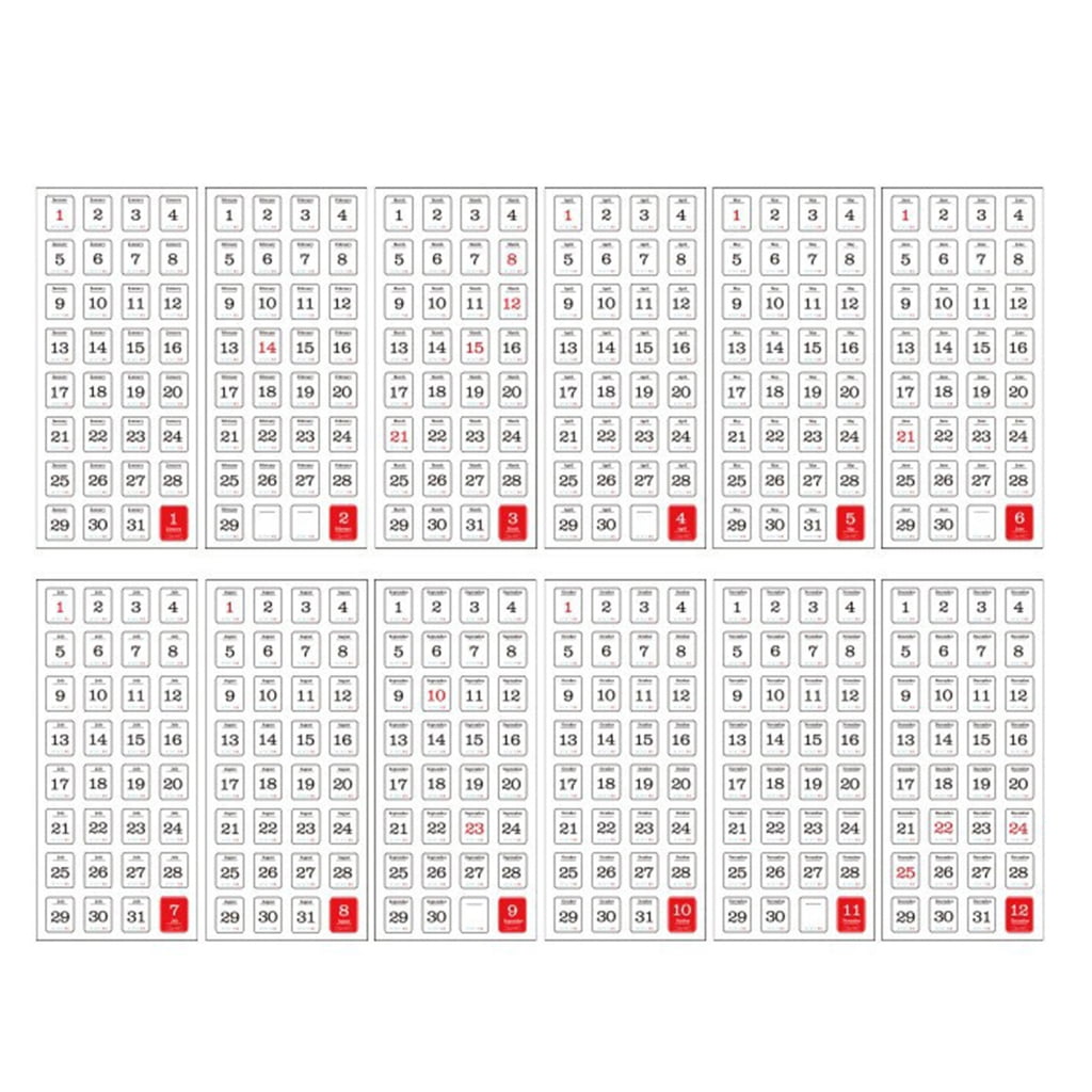 12 Sheets 365 Days Calendar Labels Date Sticker Number Sticker for ...