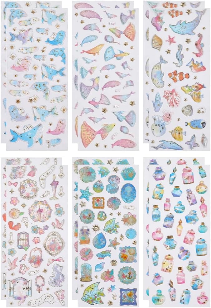 12 Sheets 6 Styles Epoxy Resin Sticker for Scrapbooking Travel Diary ...