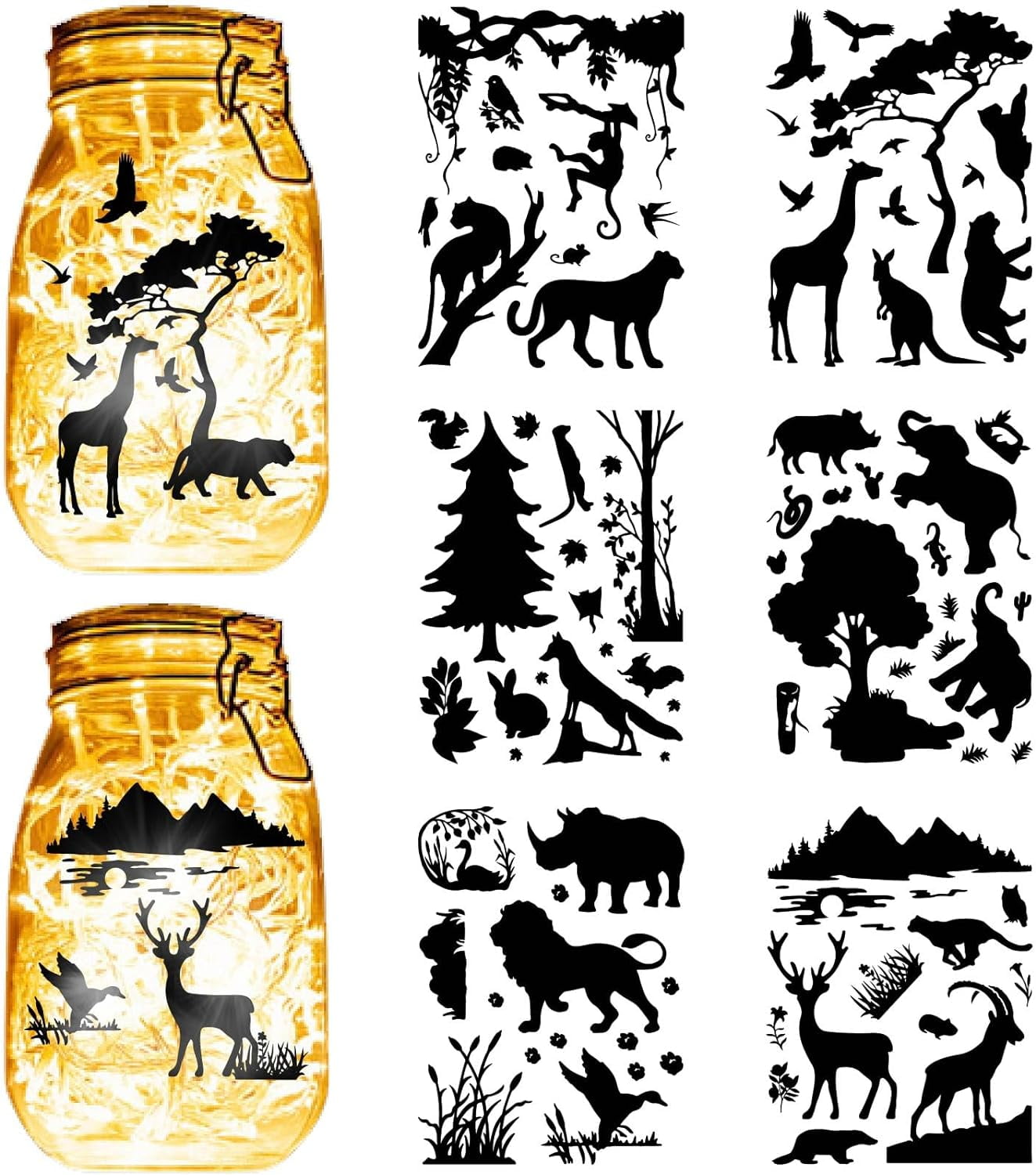 12 Sheets 6 Styles Forest Animals Mason Jar Decals Wildlife Stickers ...