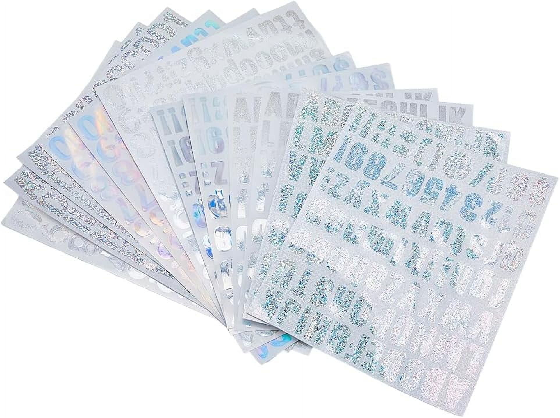 12 Sheets 6 Styles Number Letter Stickers Glitter Rectangle Alphabet ...