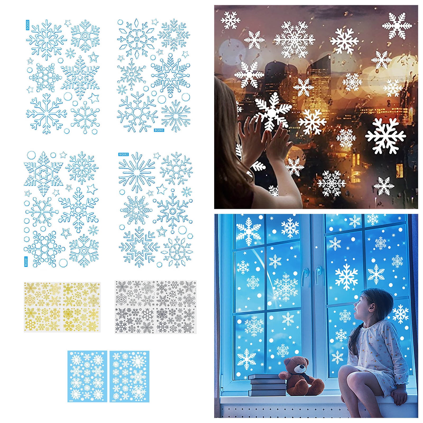 12 Sheets 8*12in Snowflake Window Clings Christmas White Window Decals ...
