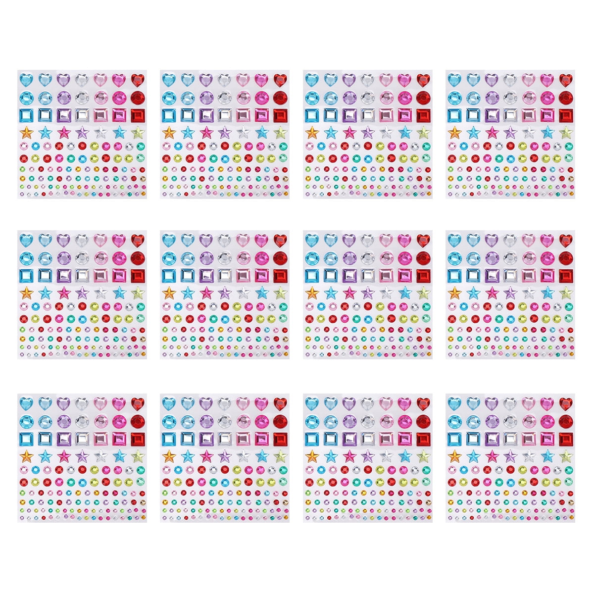 12 Sheets Acrylic Rhinestone Stickers Color DIY Crystal Diamond ...